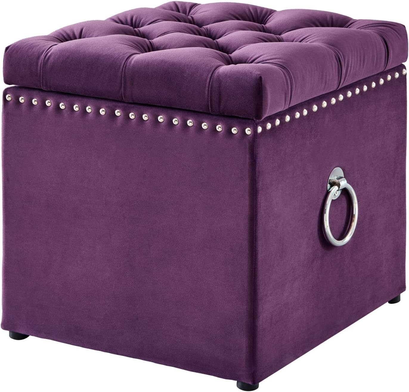 Woodilla Regal Velvet Square Tufted Ottoman with Hidden Storage, Square ...