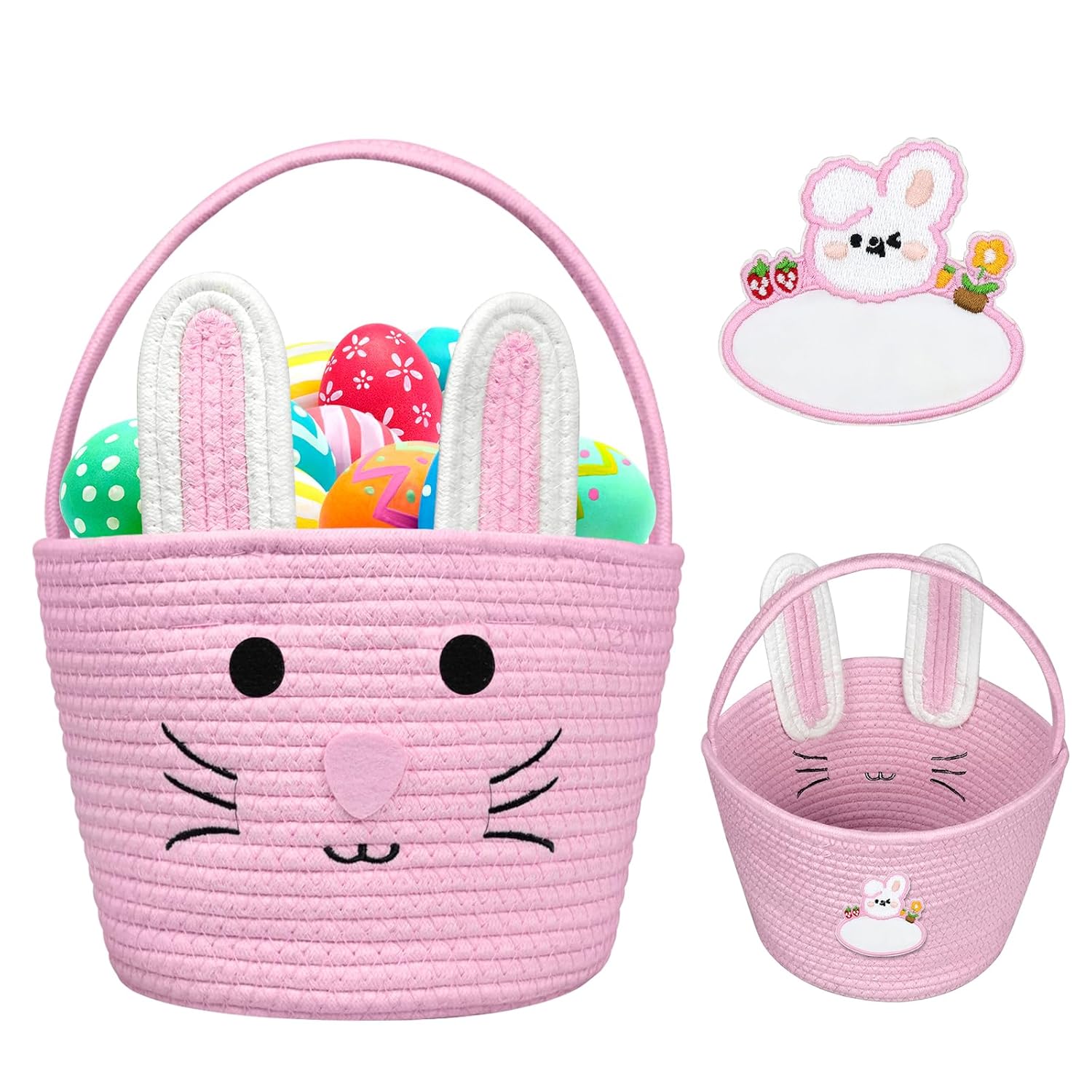 Amazon.com : Brbecon Easter Bunny Basket for Kids with Name Tag, Pink ...