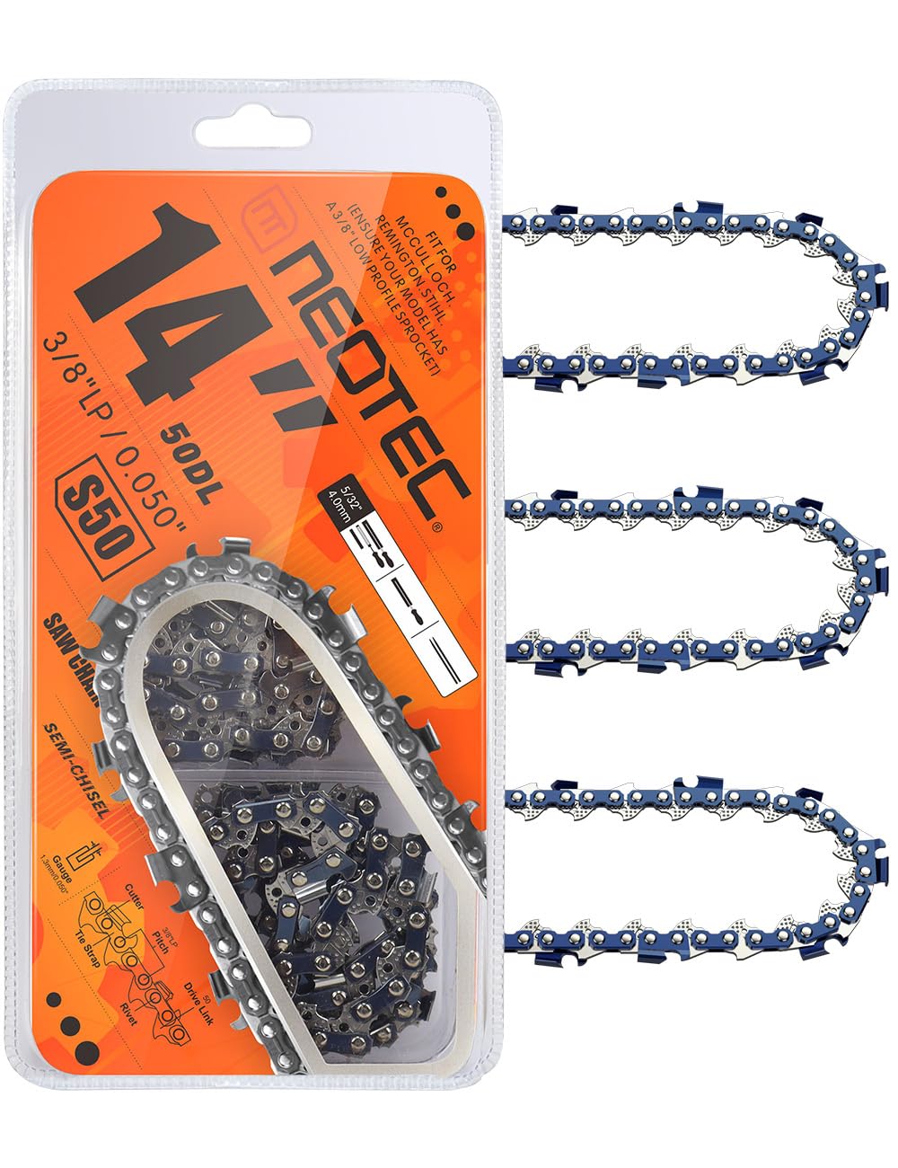 Amazon.com: 14 Inch Chainsaw Chain 3/8" LP Pitch .050" Gauge 50 Drive Links- 63PM3 50 Fits Stihl ...