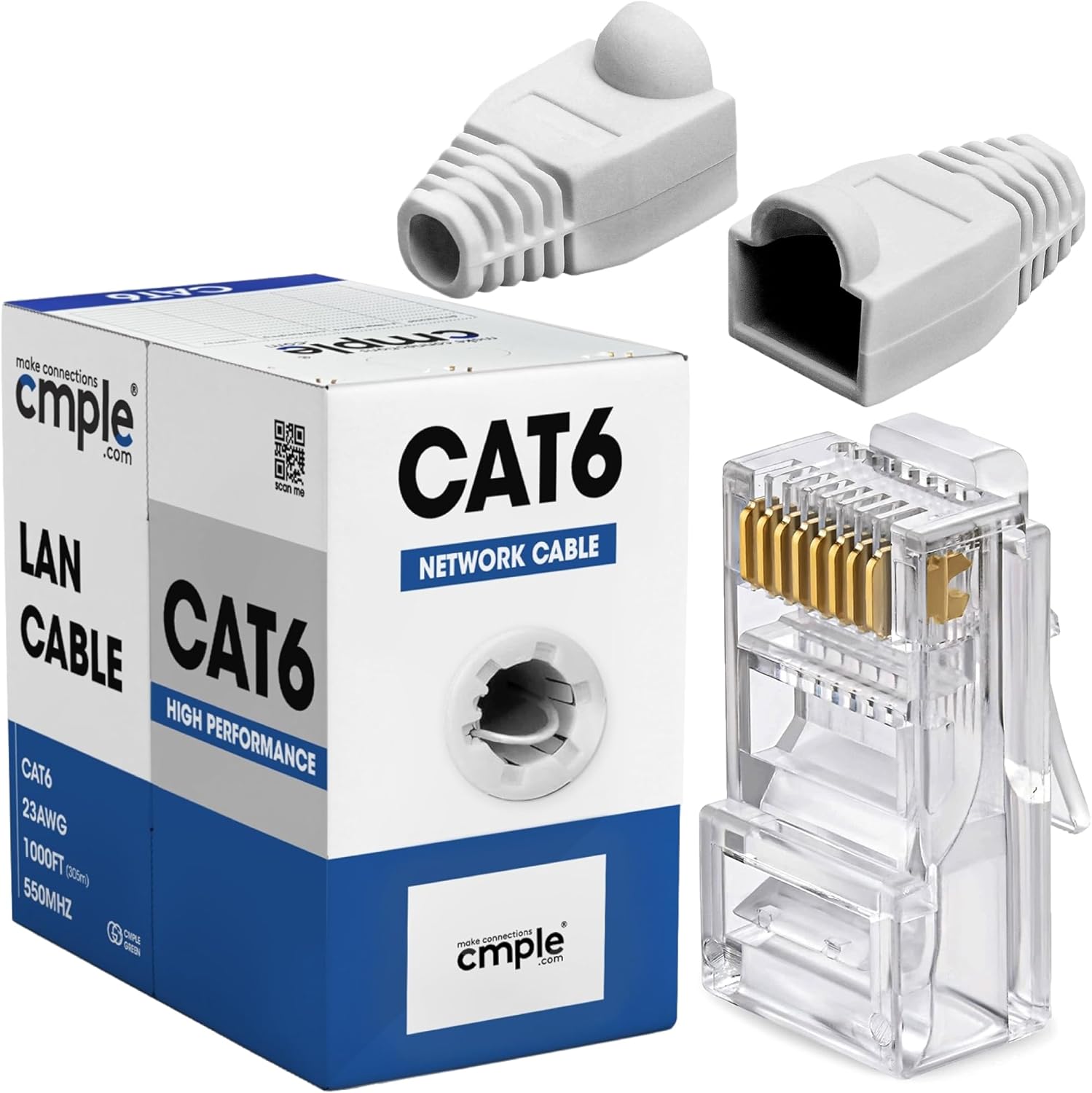Amazon.com: Cmple - White Cat6 Cable 1000ft Bulk LAN Ethernet Cord ...