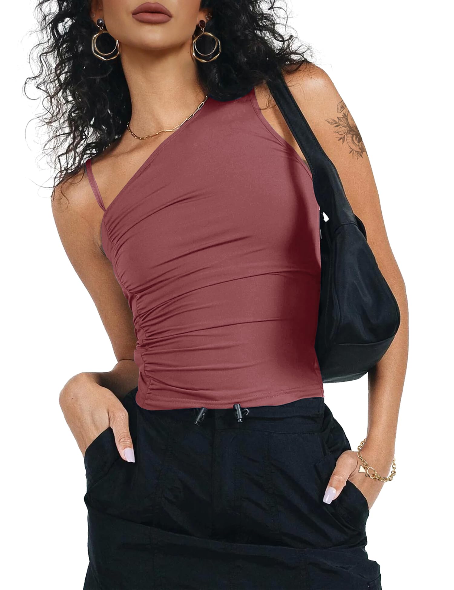 Theenkoln Women's One Shoulder Tank Tops - Summer Sleeveless Shirts ...