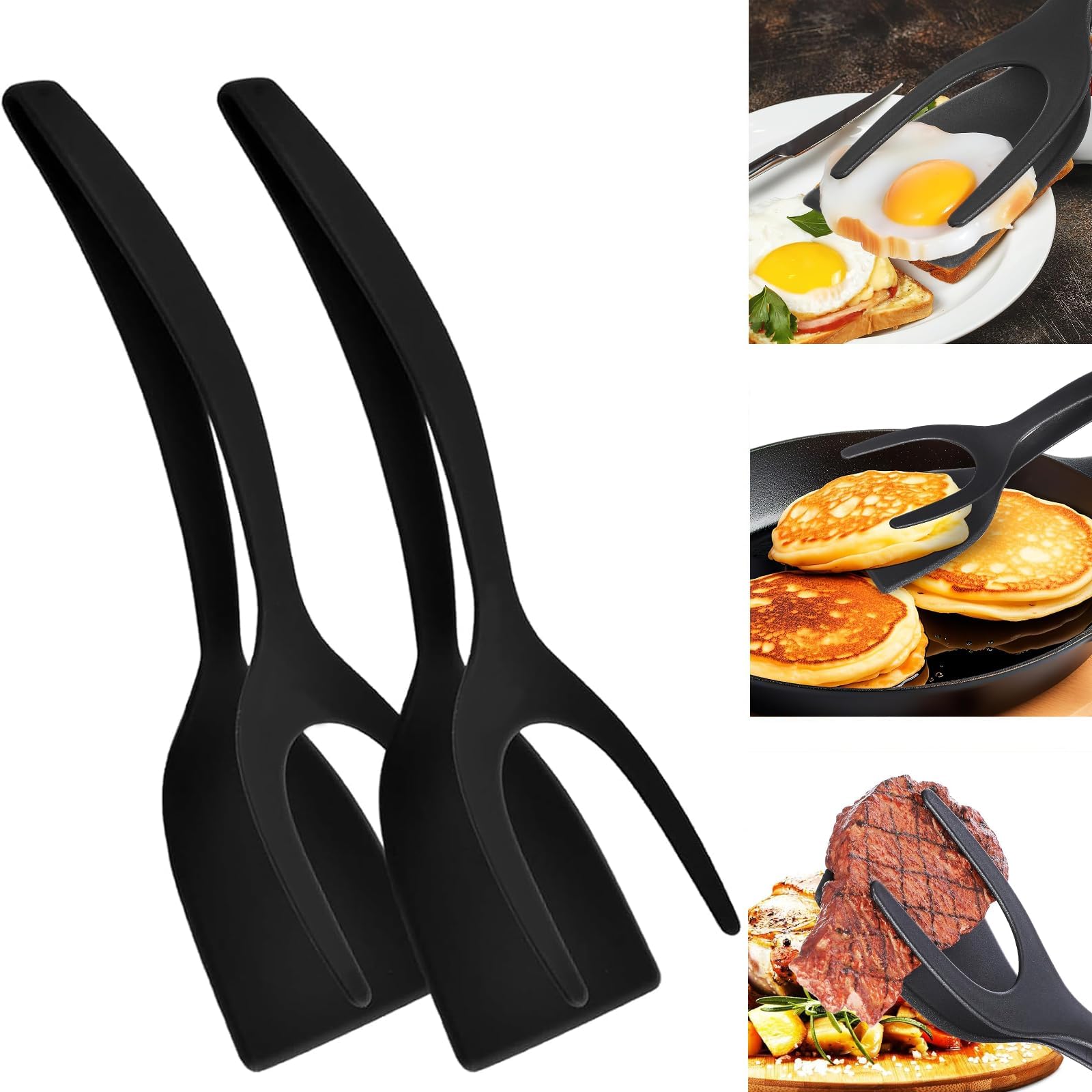 Amazon.com: Egg Flipper Spatula Tongs - 2 in 1 Grip and Flip Spatula ...