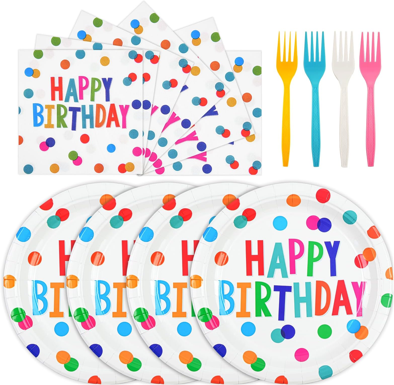 Amazon.com: Heboland Multicolor Birthday Decorations Plates Set for 25 ...