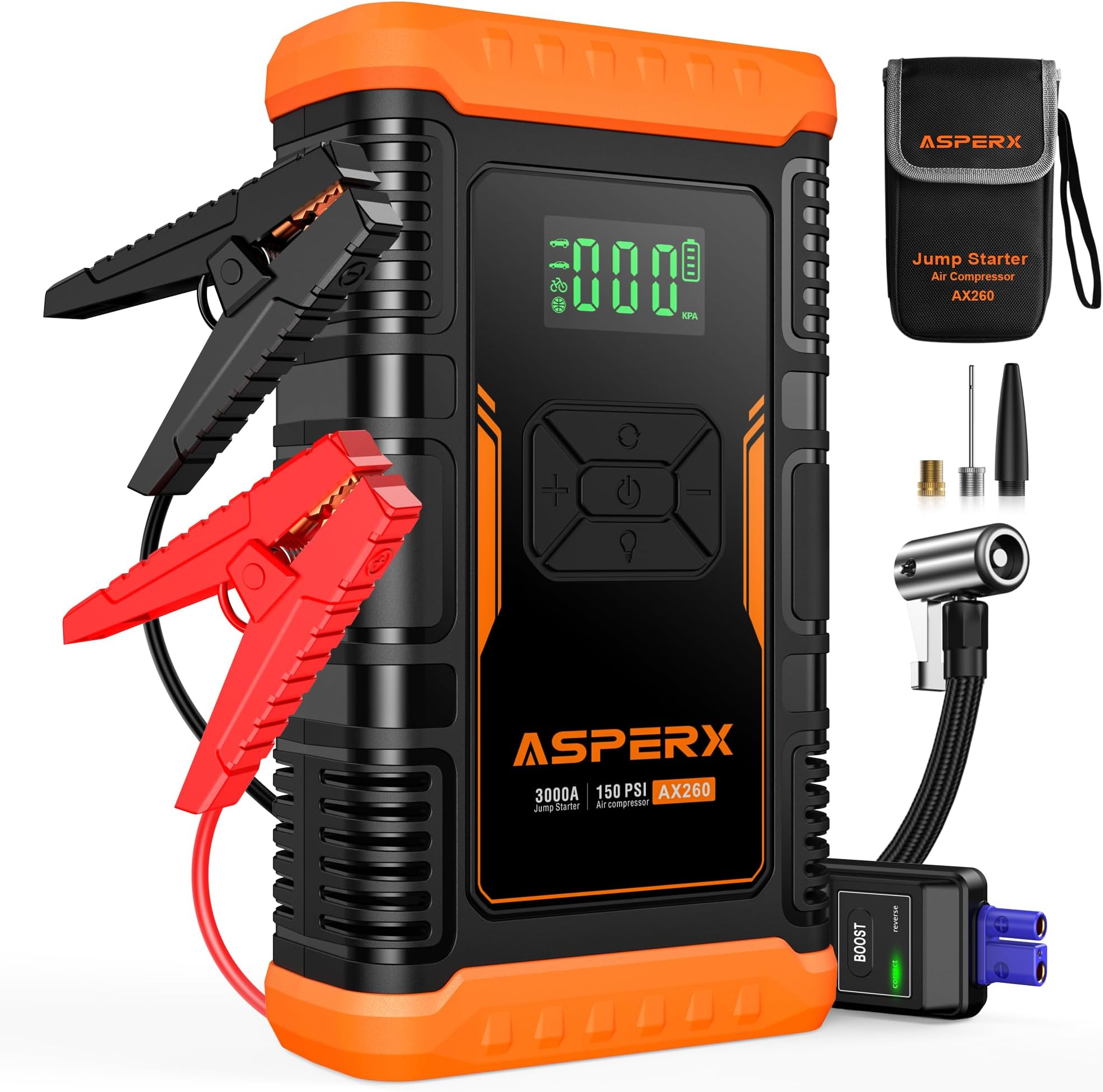 ASPERX 3000A Jump Starter Power Pack with 150PSI Air Compressor Car ...