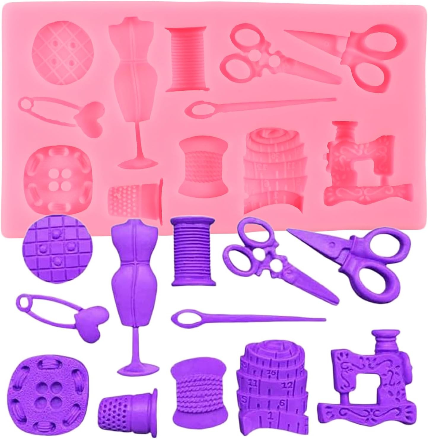 Amazon.com: QDMOLDS Sewing Tools Silicone Molds Scissors Button Sewing ...