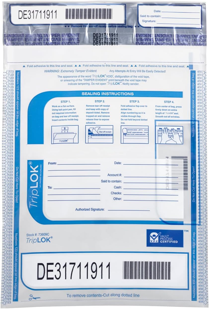 Amazon.com: ControlTek TripLok 9" x 12", Clear, 100 Bags, Tamper-Evident Deposit Bags for Cash ...