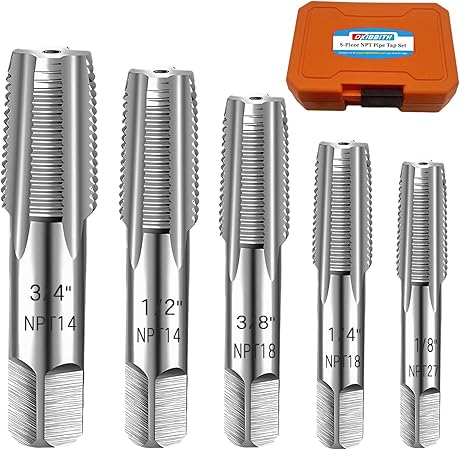 5-Piece NPT Pipe Tap Set, 1/8", 1/4", 3/8", 1/2", 3/4" ¾” NPT Tap Set ...