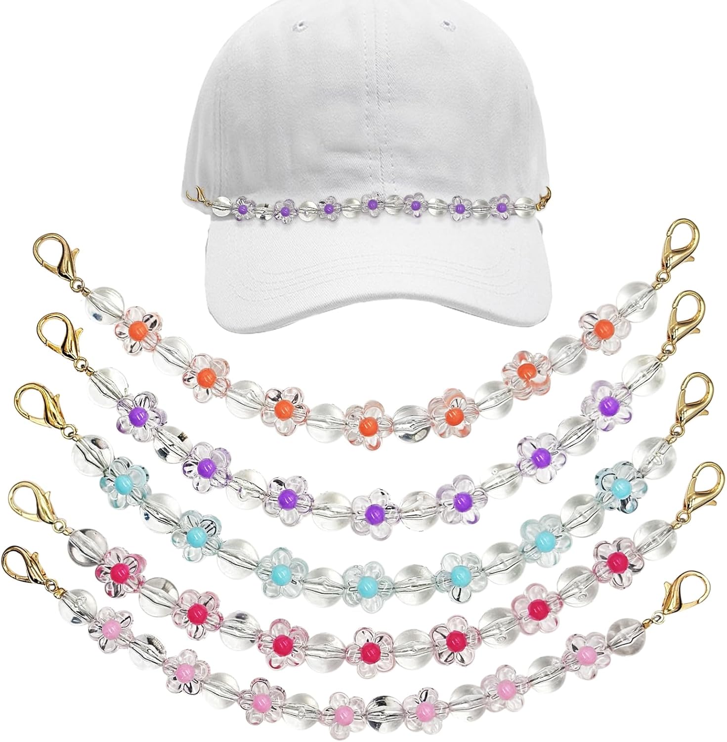 SAMIQU 5PCS Trucker Hat Chains - Decorative Beaded Flower Charms for ...