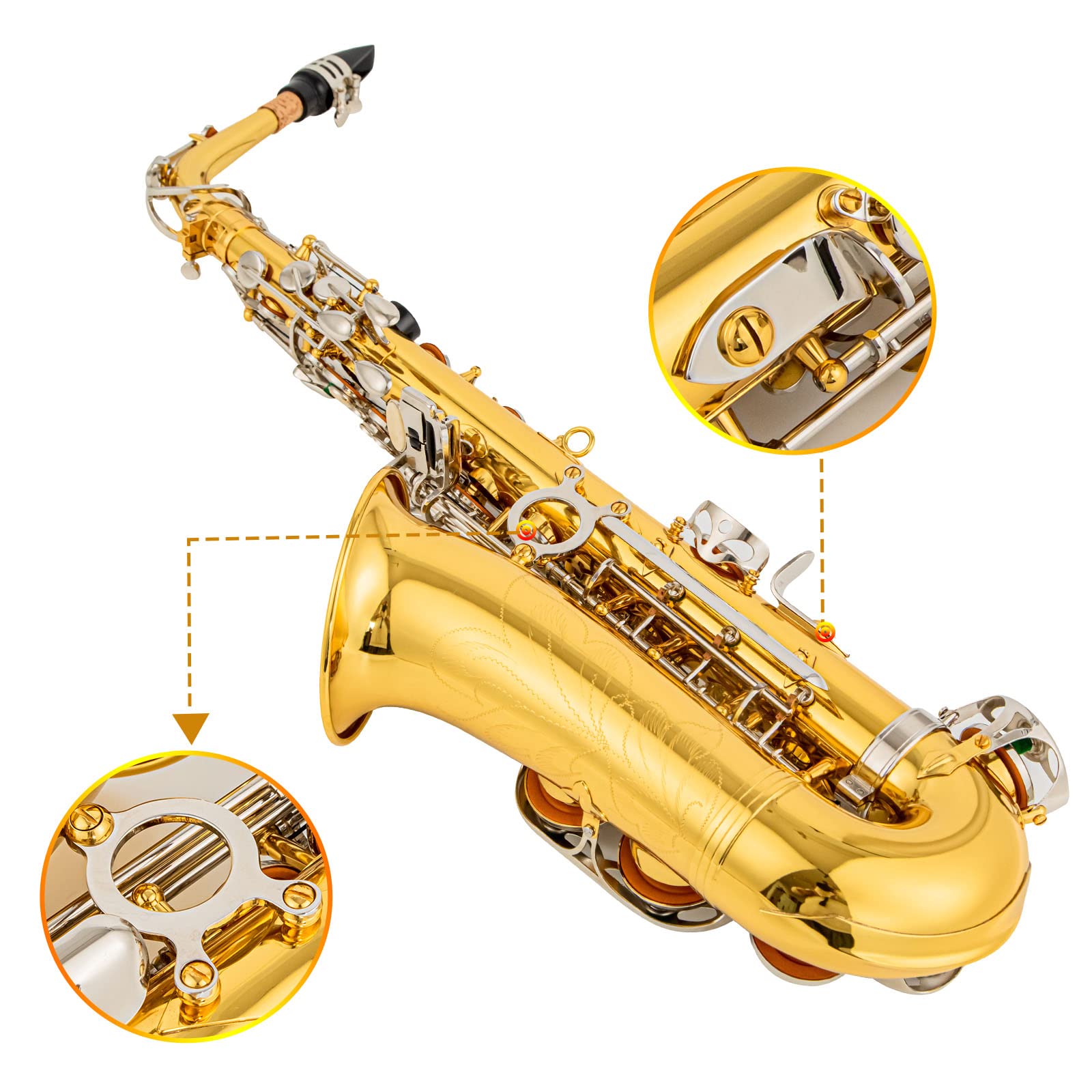 Aisiweier Gold/Silver keys E Flat Alto Saxophone Brass Engraved Eb E ...