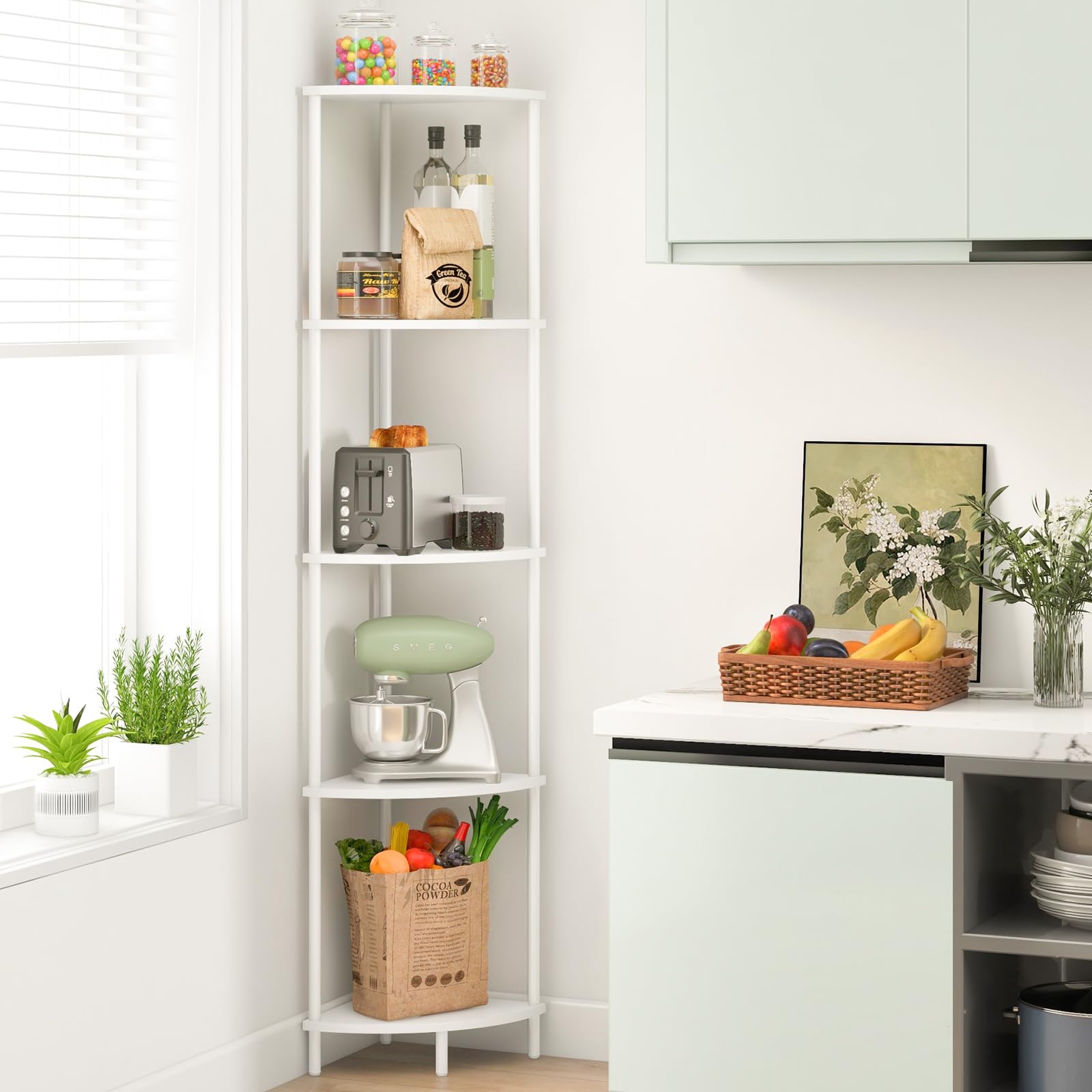 Snapklik.com : Yoobure Corner Shelf Stand, 5-Tier Bookshelf, 65" Tall ...