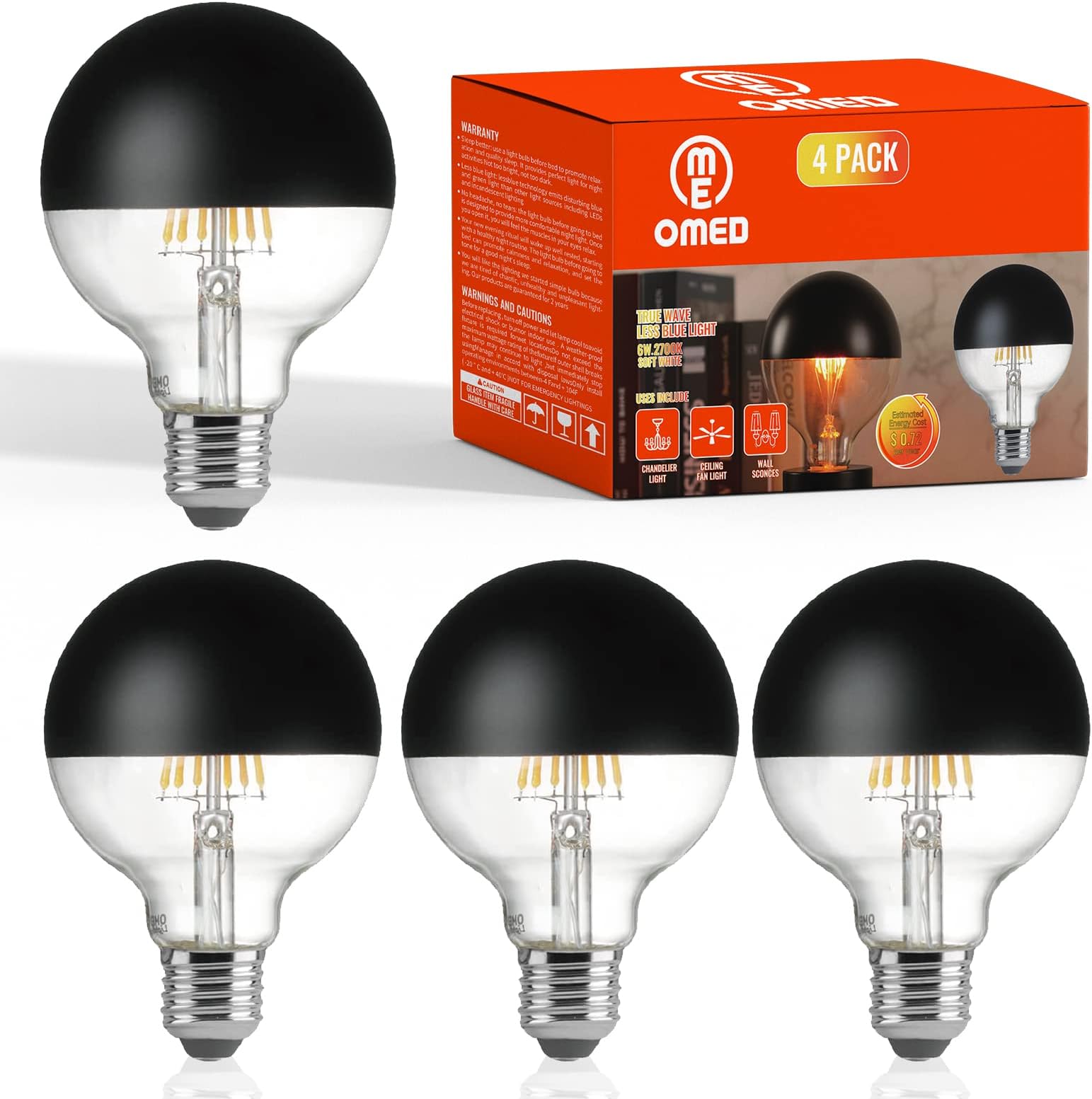 Amazon.com: Half Chrome Light Bulb Dimmable 6W (Equivalent 60 Watt) LED ...