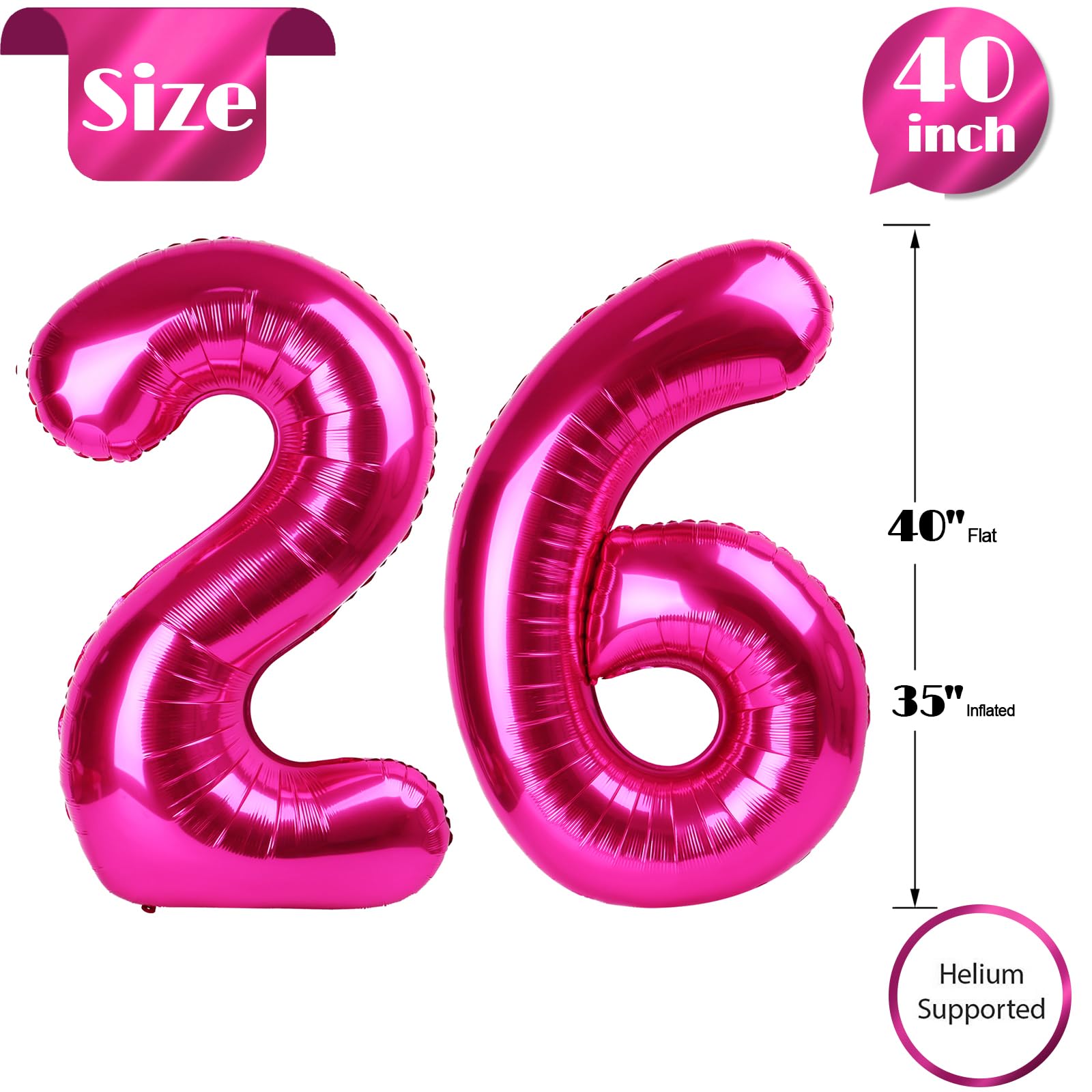 Snapklik.com : Hot Pink Number 26 Balloons 40 Inch, 26 Number Balloons ...