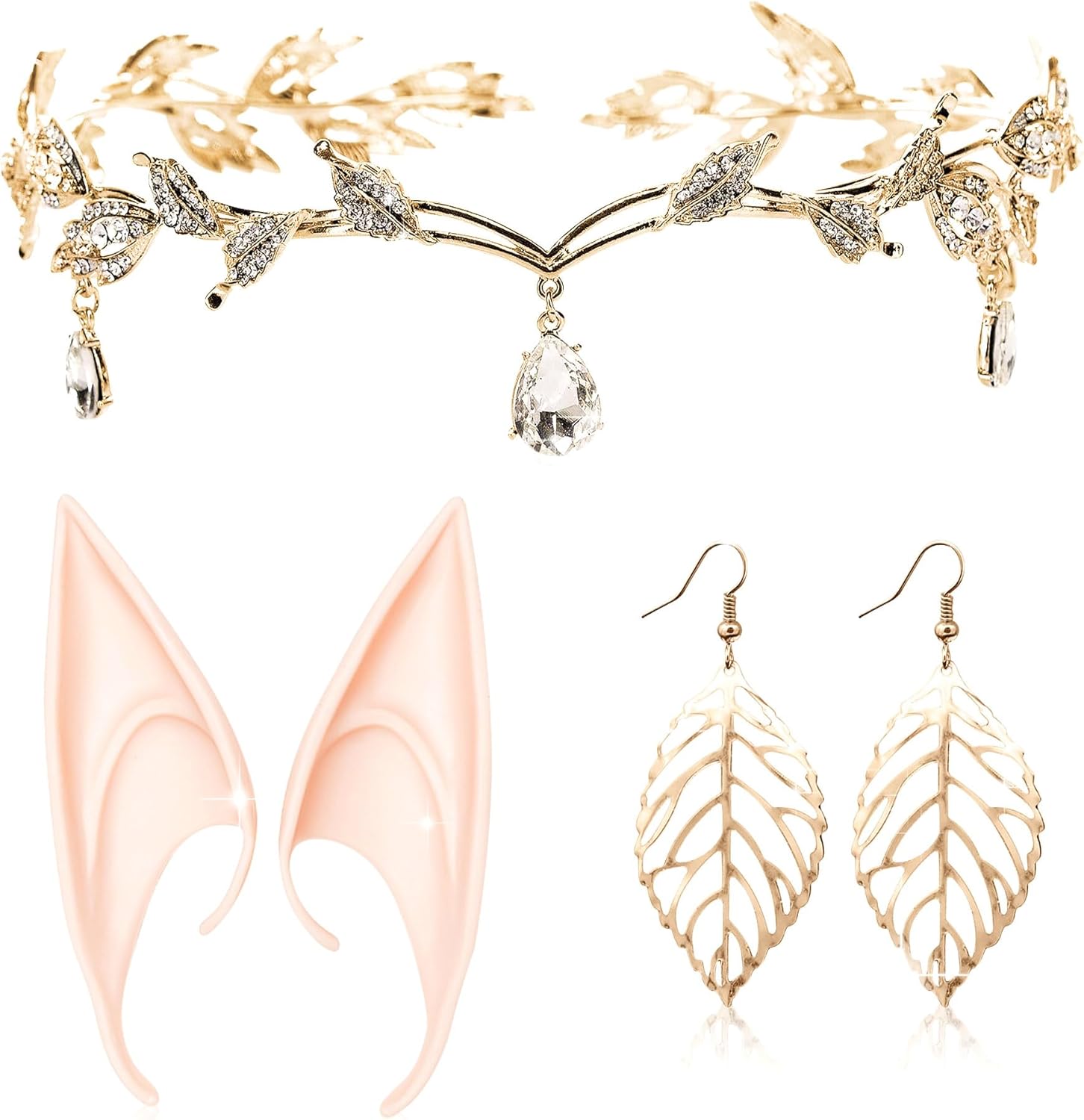 LaVenty Set of 3 Luxury Gold Elf Headpiece Elf Ears Elf Crown Tiara ...