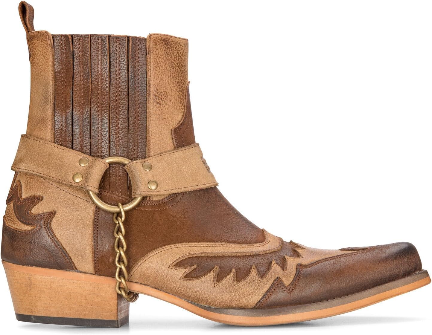 Amazon.com | Mens Leather Cowboy Ankle Boots Brown Cuban Biker ...