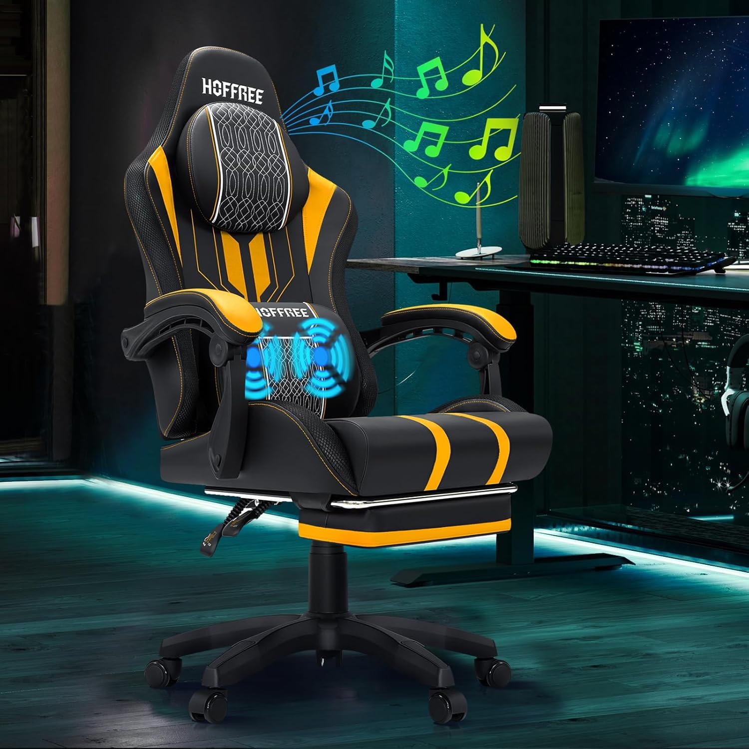 Amazon.com: HOFFREE Gaming Chair with Speakers Massage Big and Tall ...