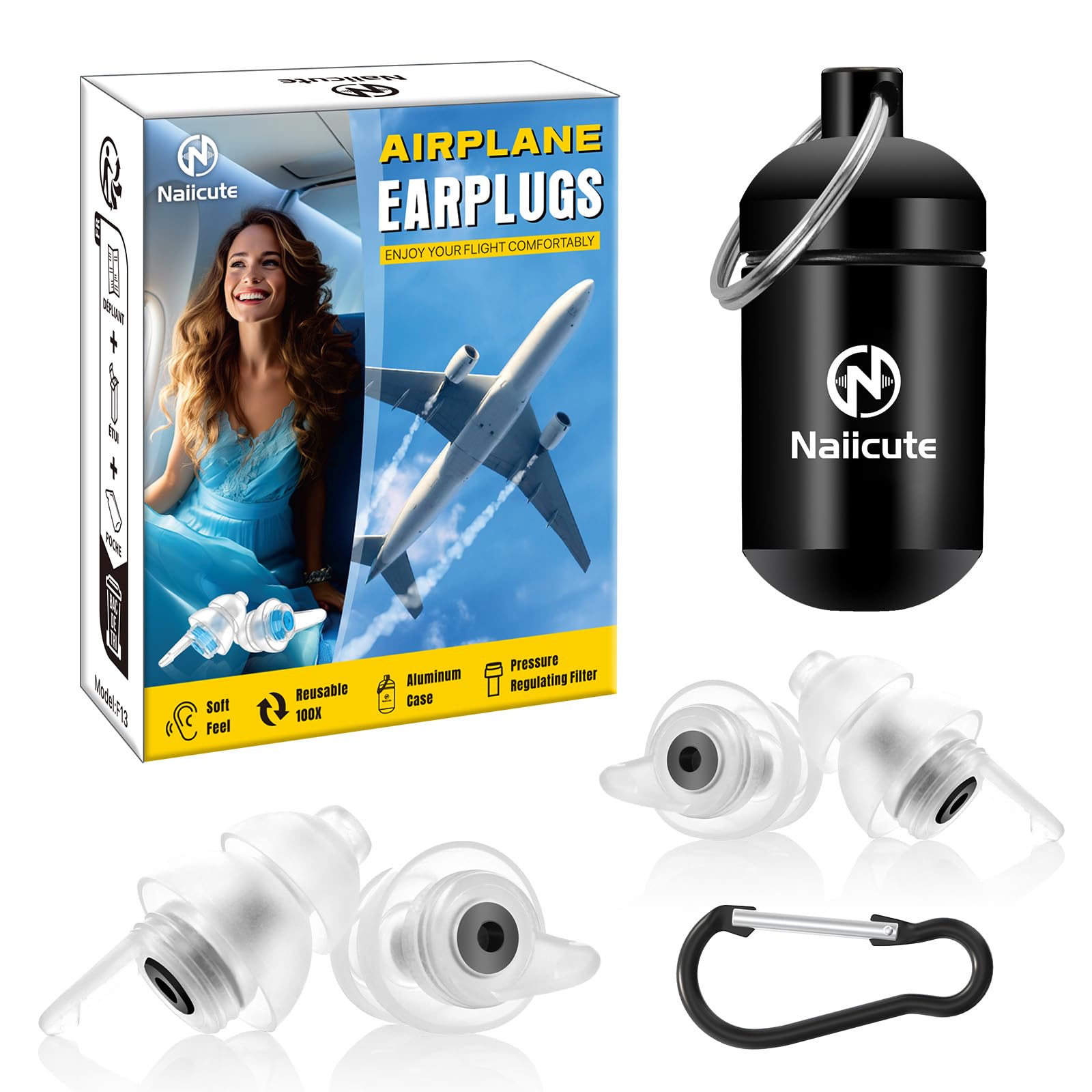 2 Pairs Flight Ear Plugs for Air Pressure, Pressure Equalizing Earplugs for Flying, Prevent Ear ...