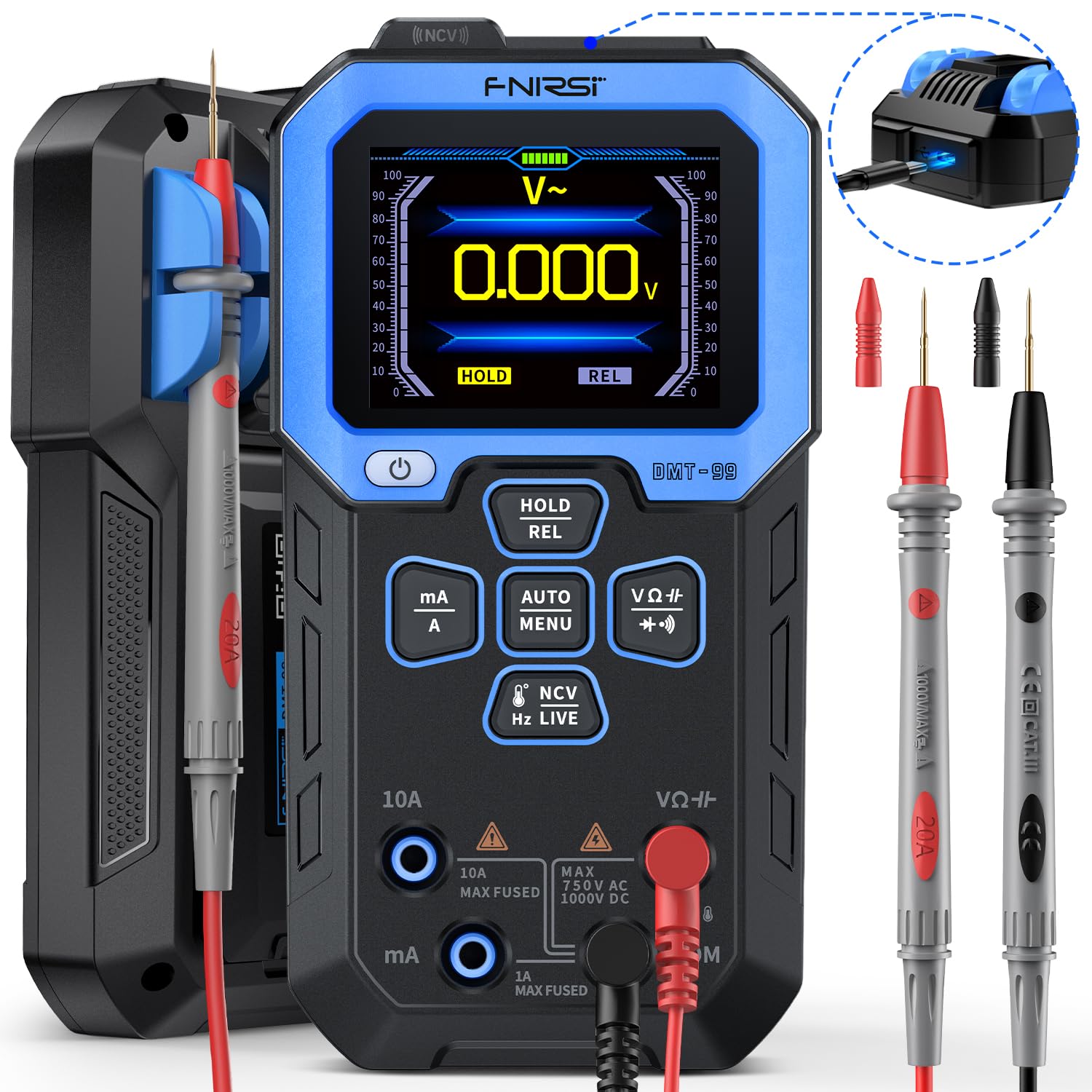 FNIRSI DMT-99 Digital Multimeter 9999 Counts TRMS, Rechargeable Auto ...