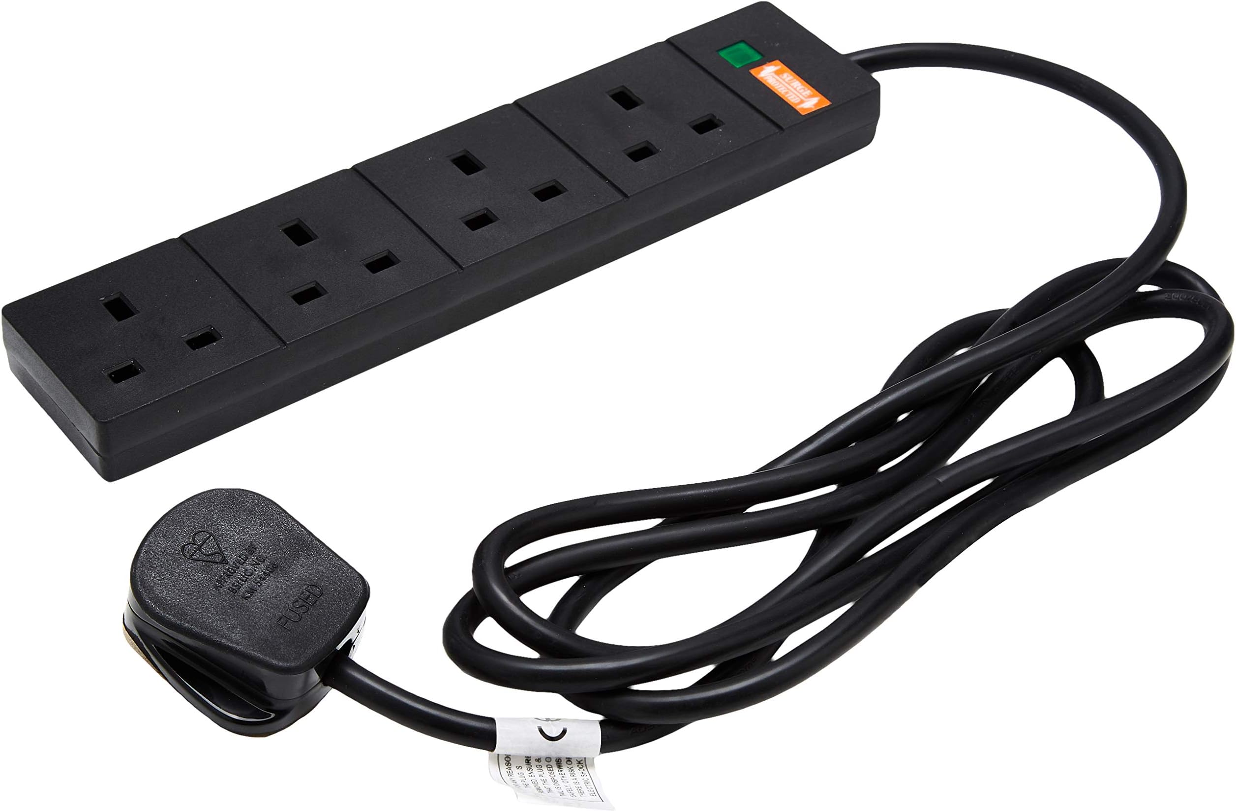 pro elec PELB1953 2 Gang Surge Protected Extension Lead, 3m, Black ...