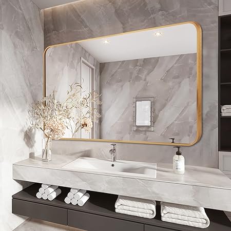 Amazon.com: PAIHOME Brushed Gold Wall Mirror, 30x40 Inch Bathroom ...