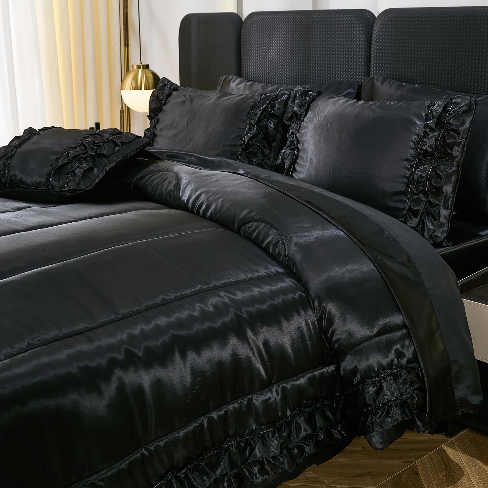 Amazon.com: Dreamwaka Black Comforter Set with Satin Sheet Set Full 8 ...