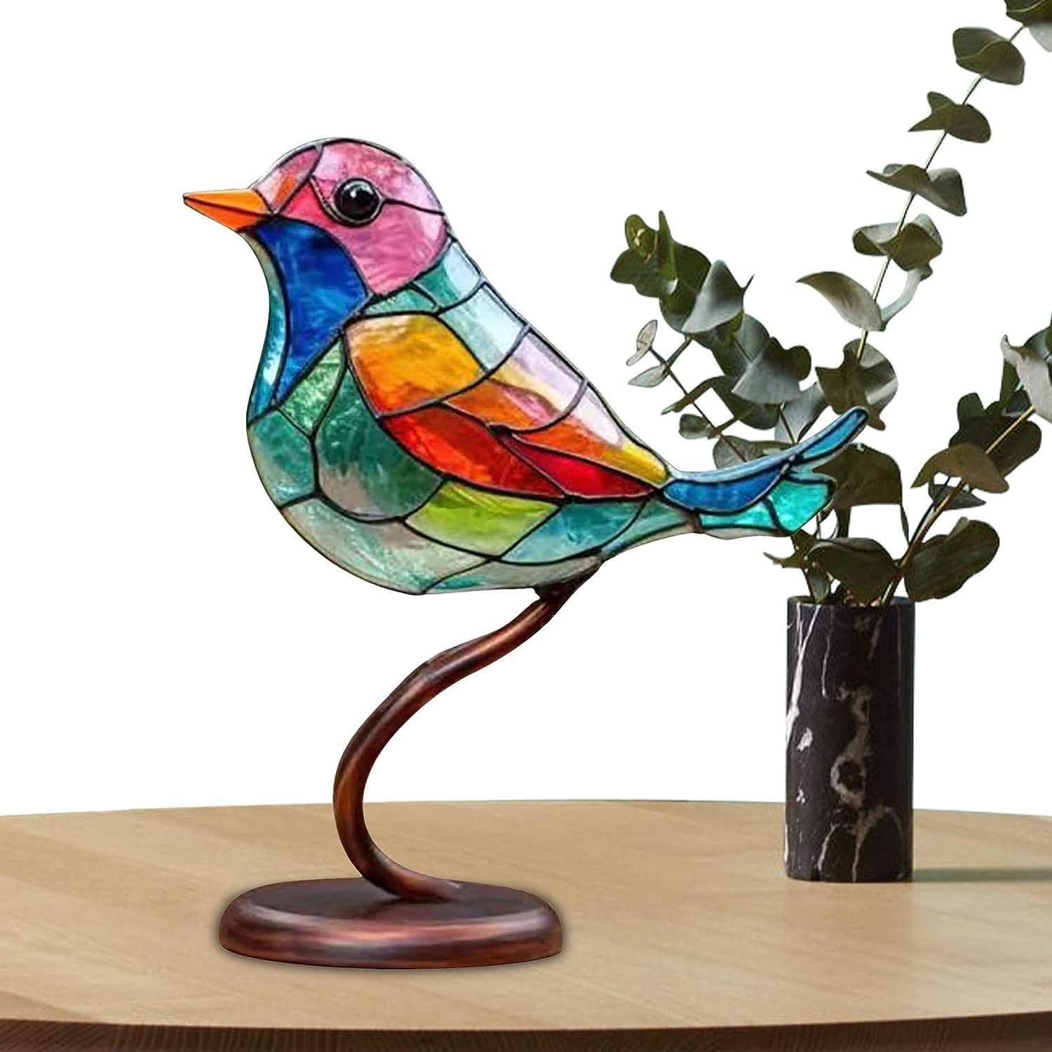 Amazon.com: Stained Glass Birds On Branch - Stained Metal Desk Ornament ...