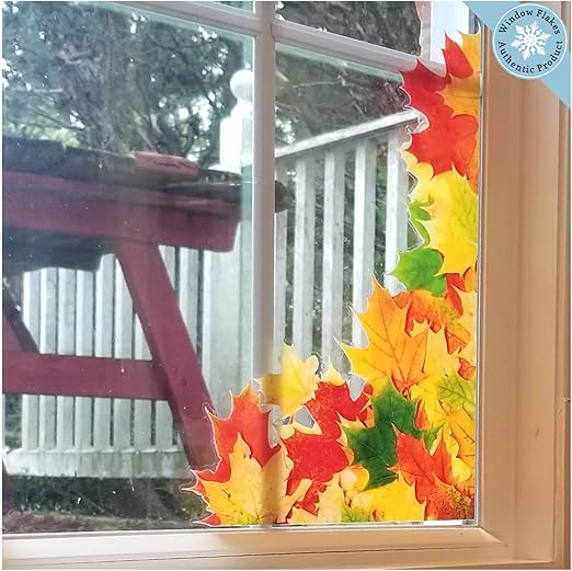 Amazon.com: Fall Window Clings Leaves - 4 Large Window Corner Fall ...