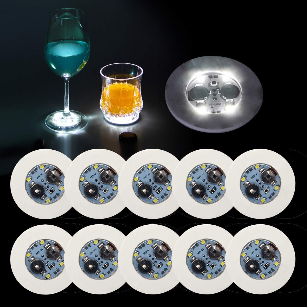 Amazon.com | AHIER 10Pcs LED Coasters for Drinks, Thicken 5mm LED ...