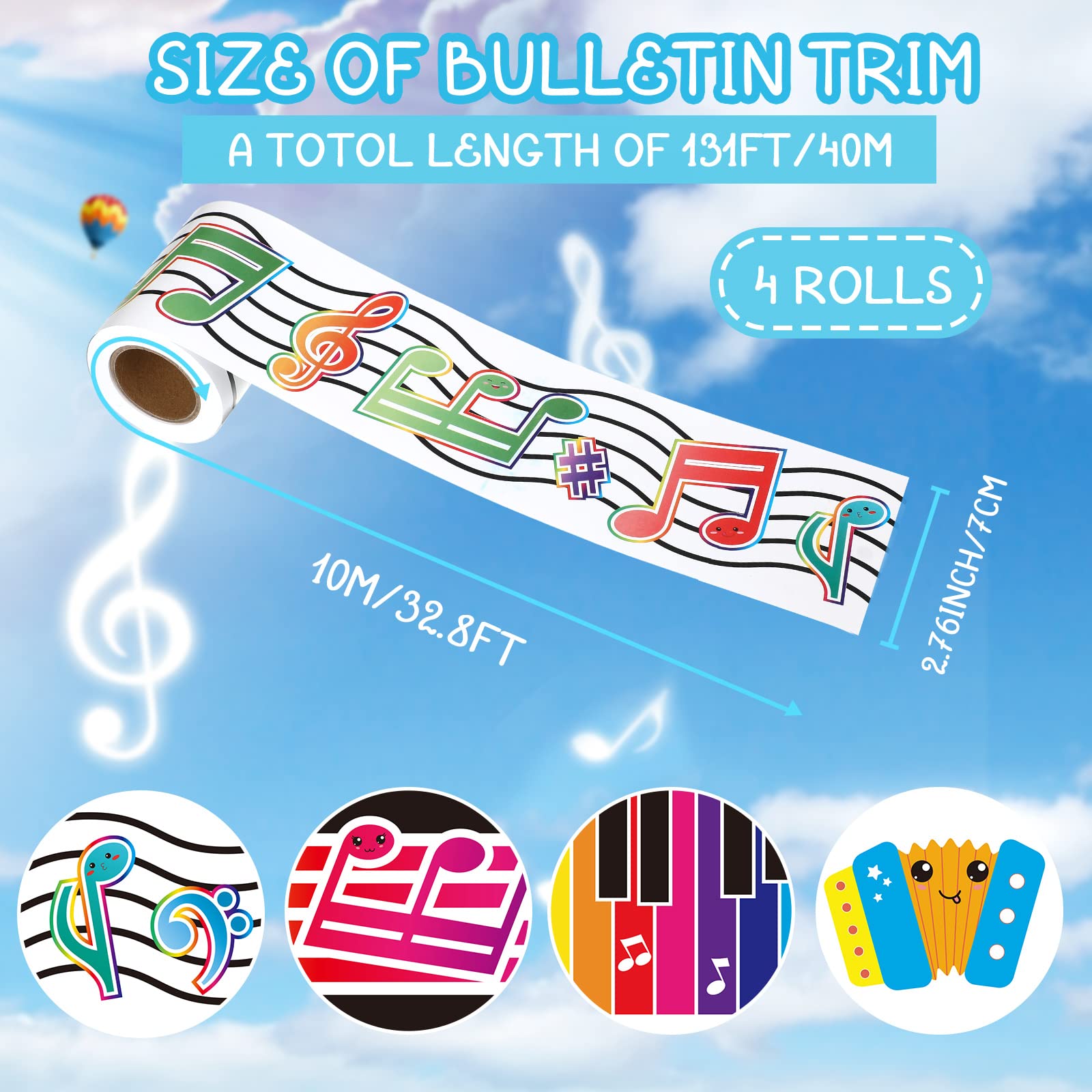 Snapklik.com : 4 Rolls 131 Ft Music Bulletin Board Borders Musical ...
