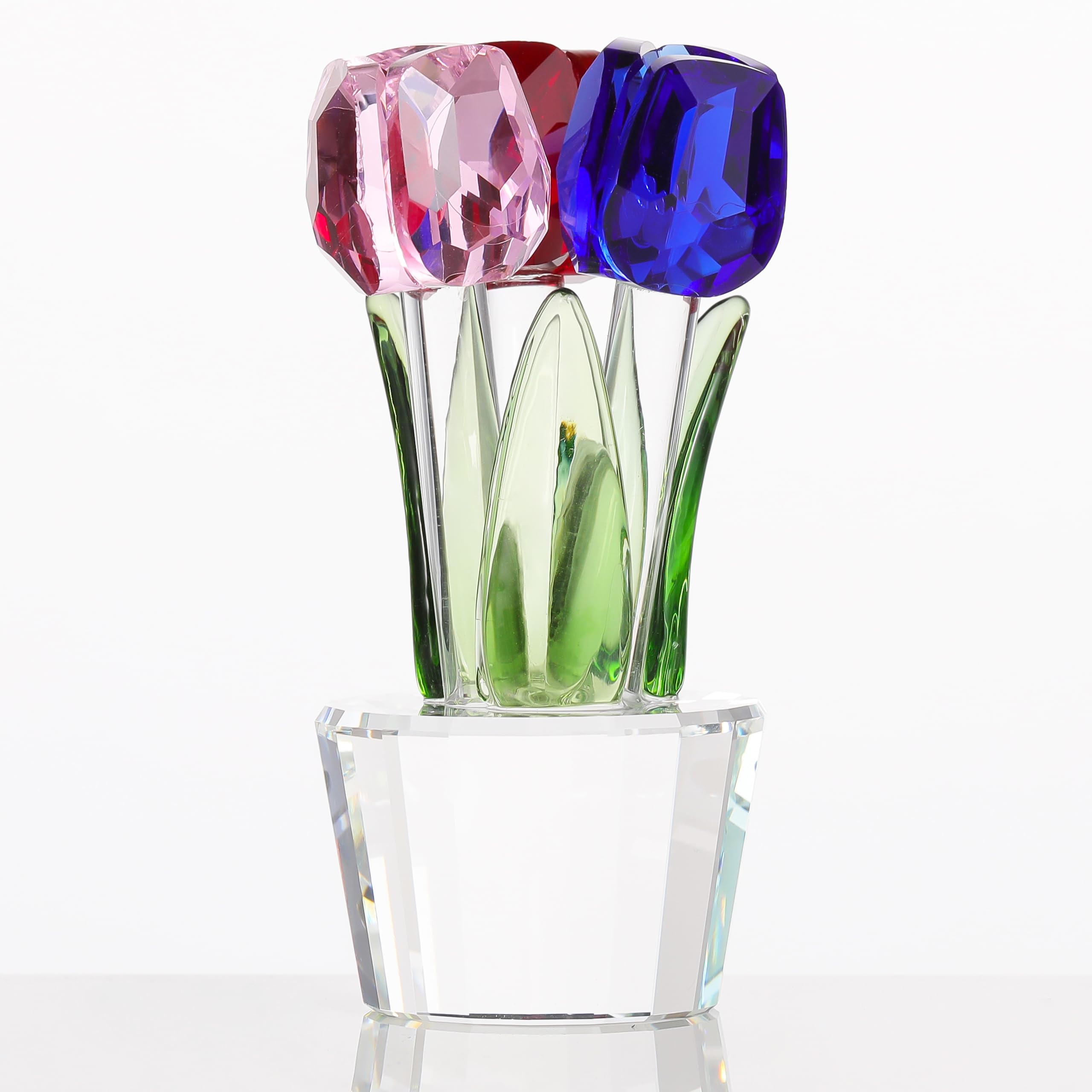 Amazon.com: Qianwei Crystal Tulips Flowers Figurine Colorful with Vase ...
