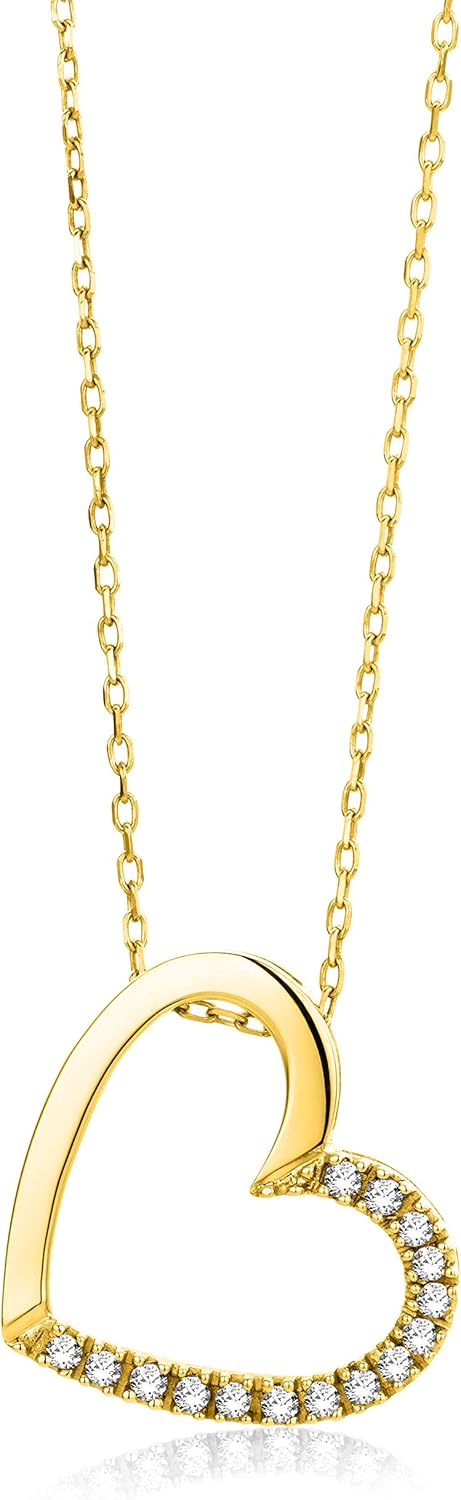 MIORE Schmuck Damen 0.09 Ct Diamant Halskette mit Kettenanhänger Herz ...