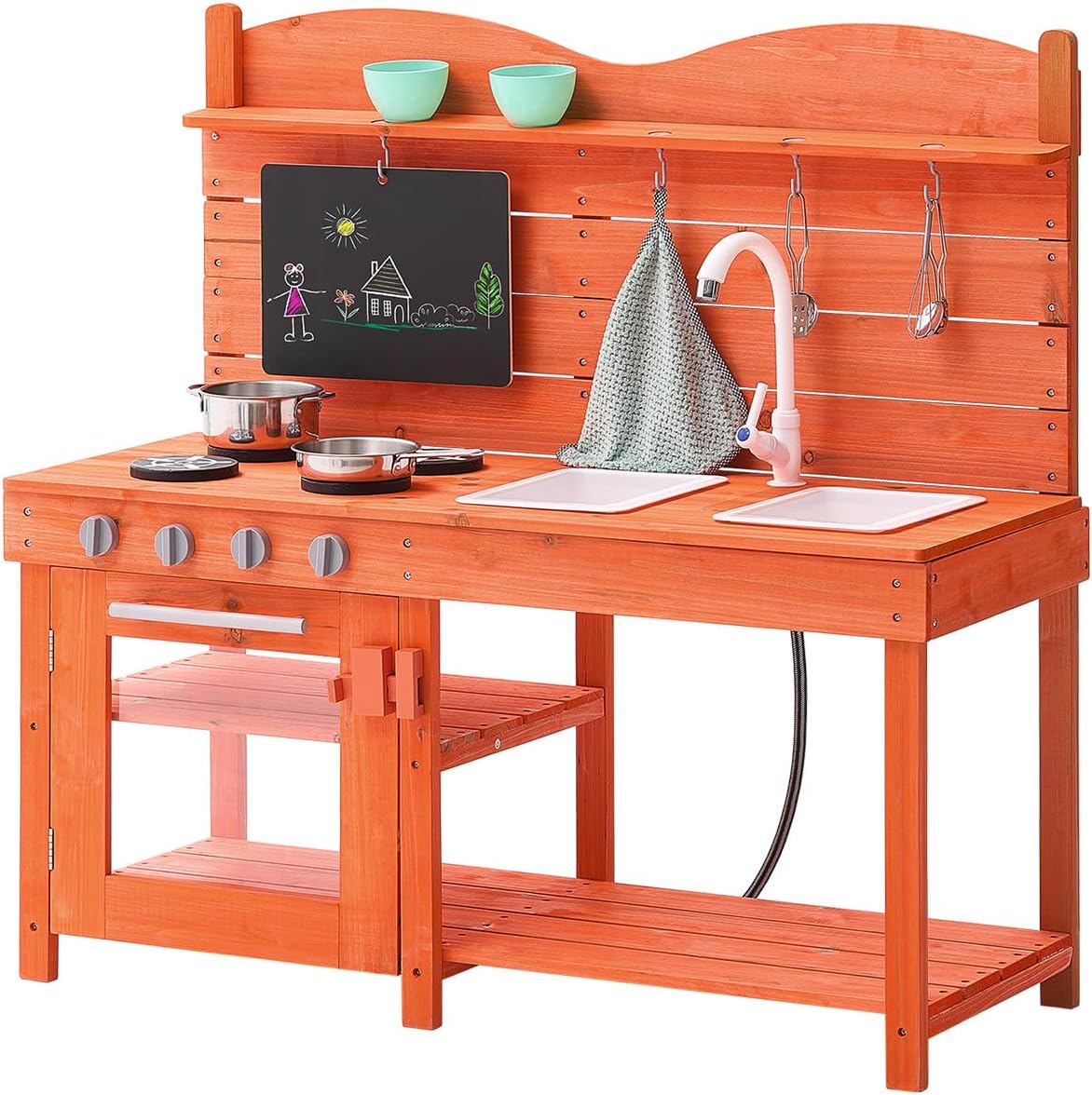 Amazon.com: VEVOR Wood Outdoor Play Kitchen for Kids, 41.3in Extra-Wide ...