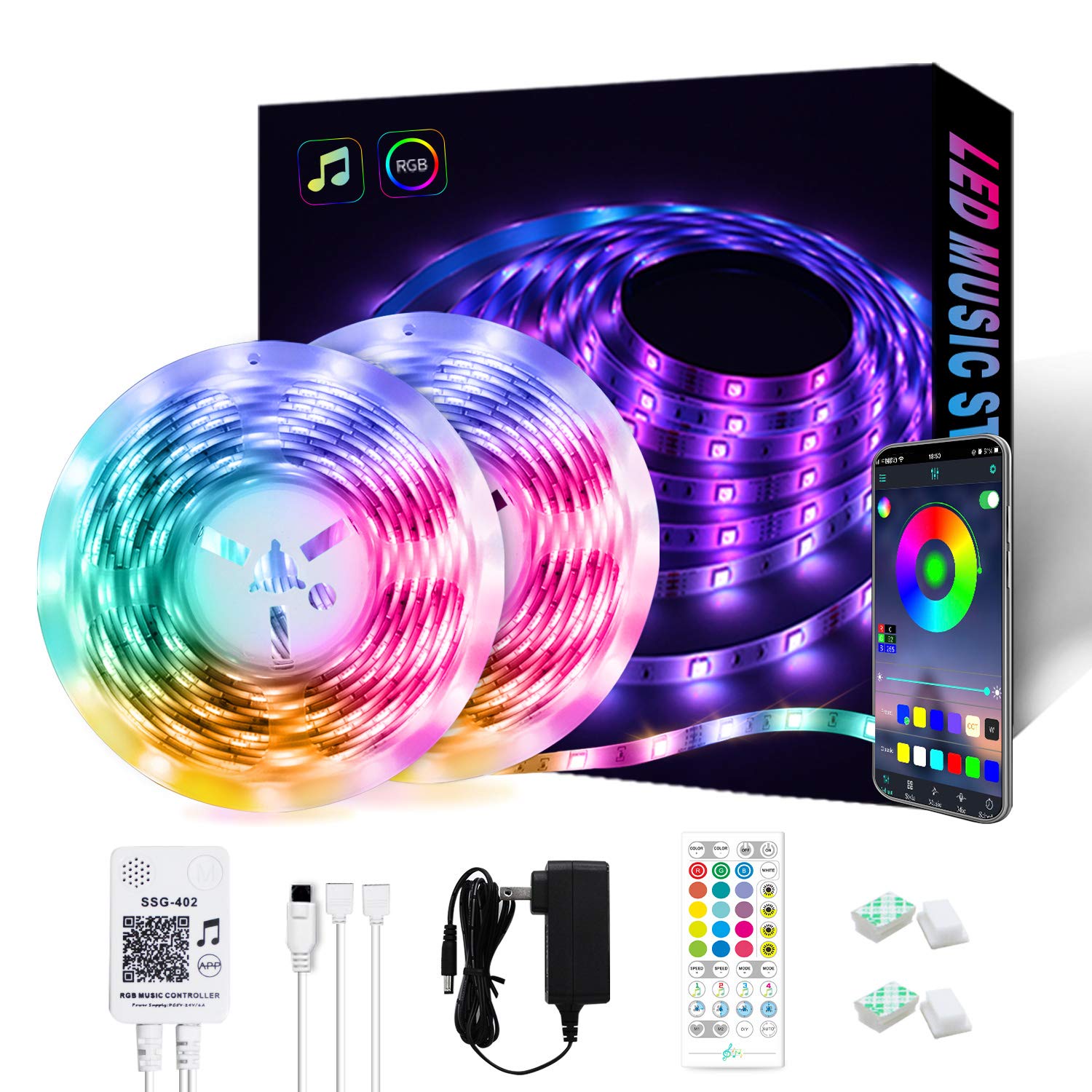 LED Light Strip 65.6 feet (About 20 Meters) with Remote Control 5050 ...