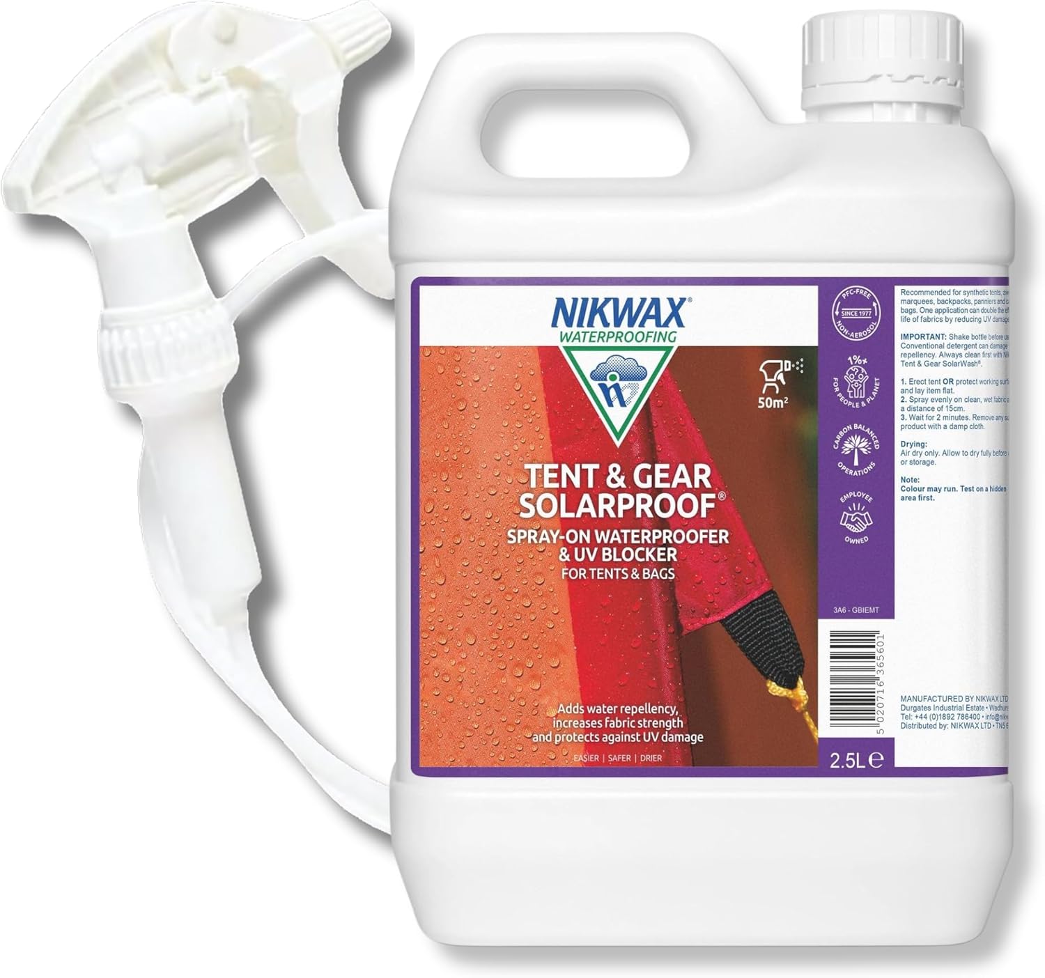 Nikwax TENT & GEAR SOLARPROOF Spray-on Waterproofer 2.5 L, Tent ...