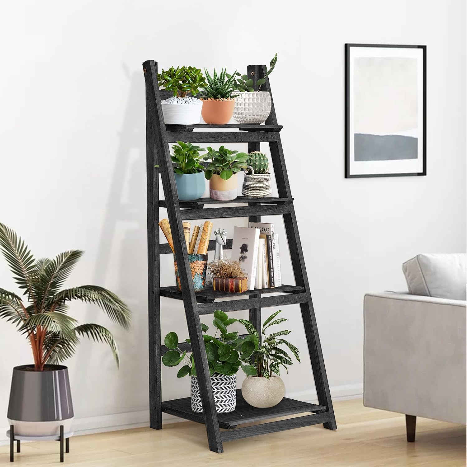 Amazon.com: Leesinwing Ladder Shelf, 4 Tier Ladder Shelves Rustic Solid ...