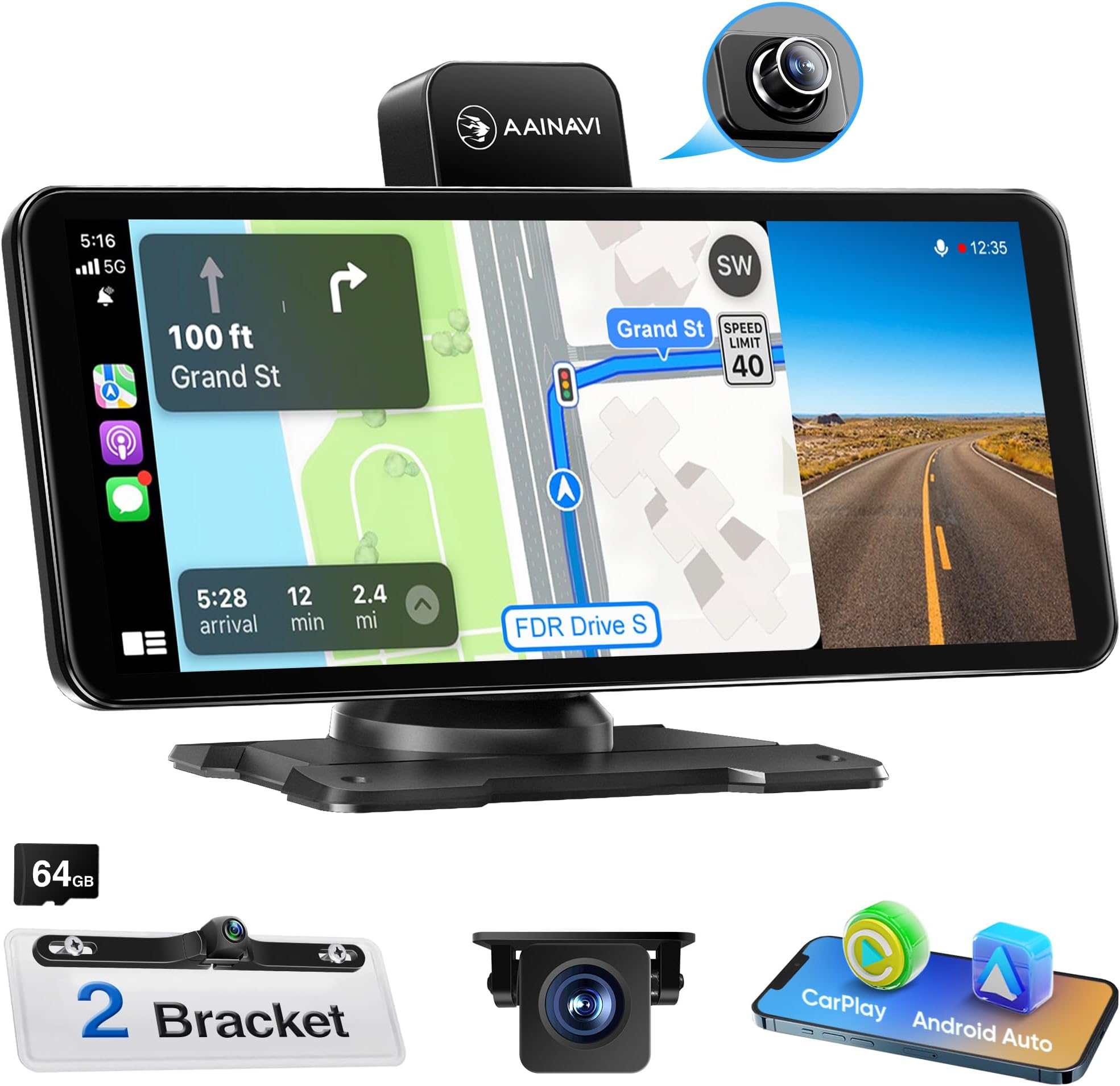 Amazon.com: 10.26" Portable Car Radio Stereo with 4K ADAS Dash Cam ...