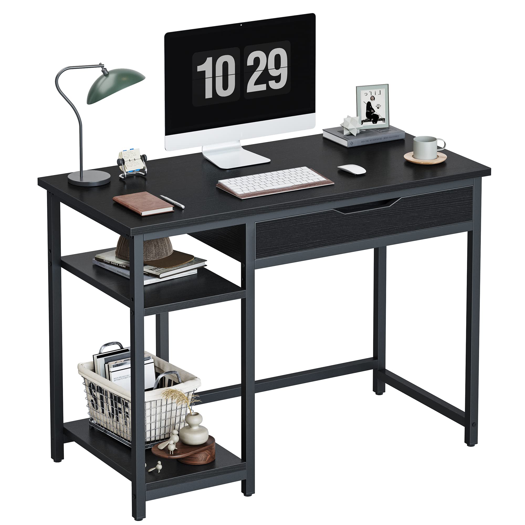 CubiCubi Computer Desk with Shelves and Drawer, 40 Inch Home Office ...