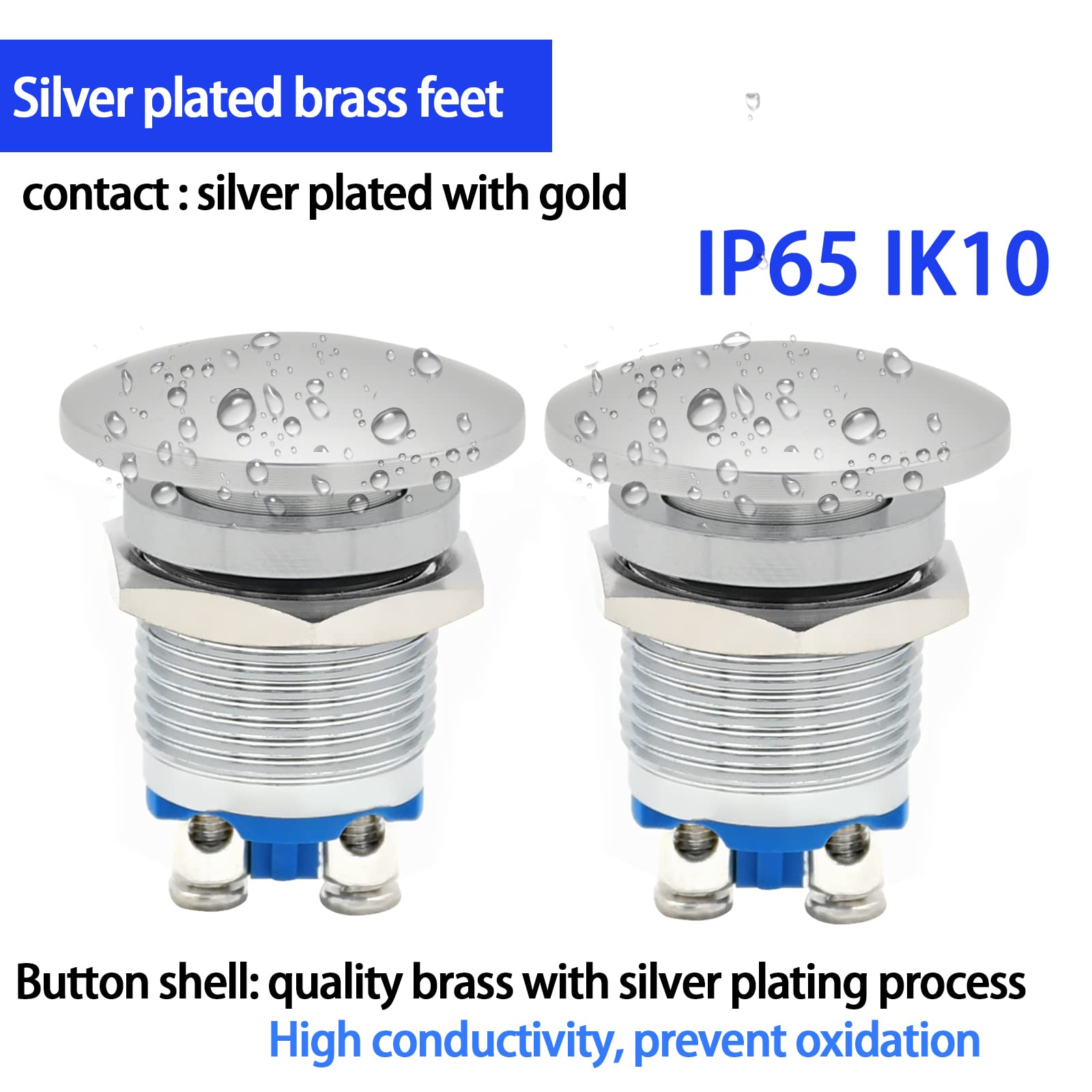 Snapklik.com : (2 Pcs) 16mm Mushroom Push Button Switch Waterproof ...