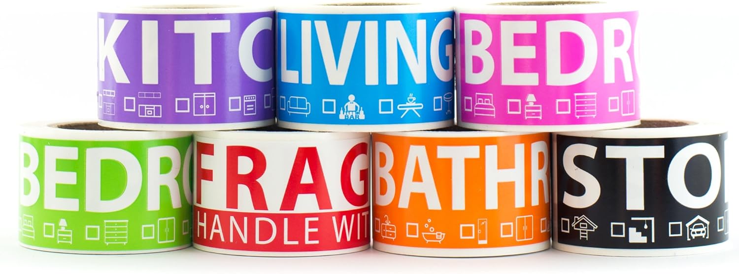 350 Home Labels for 2 Bedroom House - 50 Labels per Room, 7 Color Coded ...