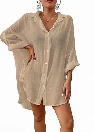 Bsubseach Linen Bathing Suit Cover Up Shirt Women Button Down Beach ...