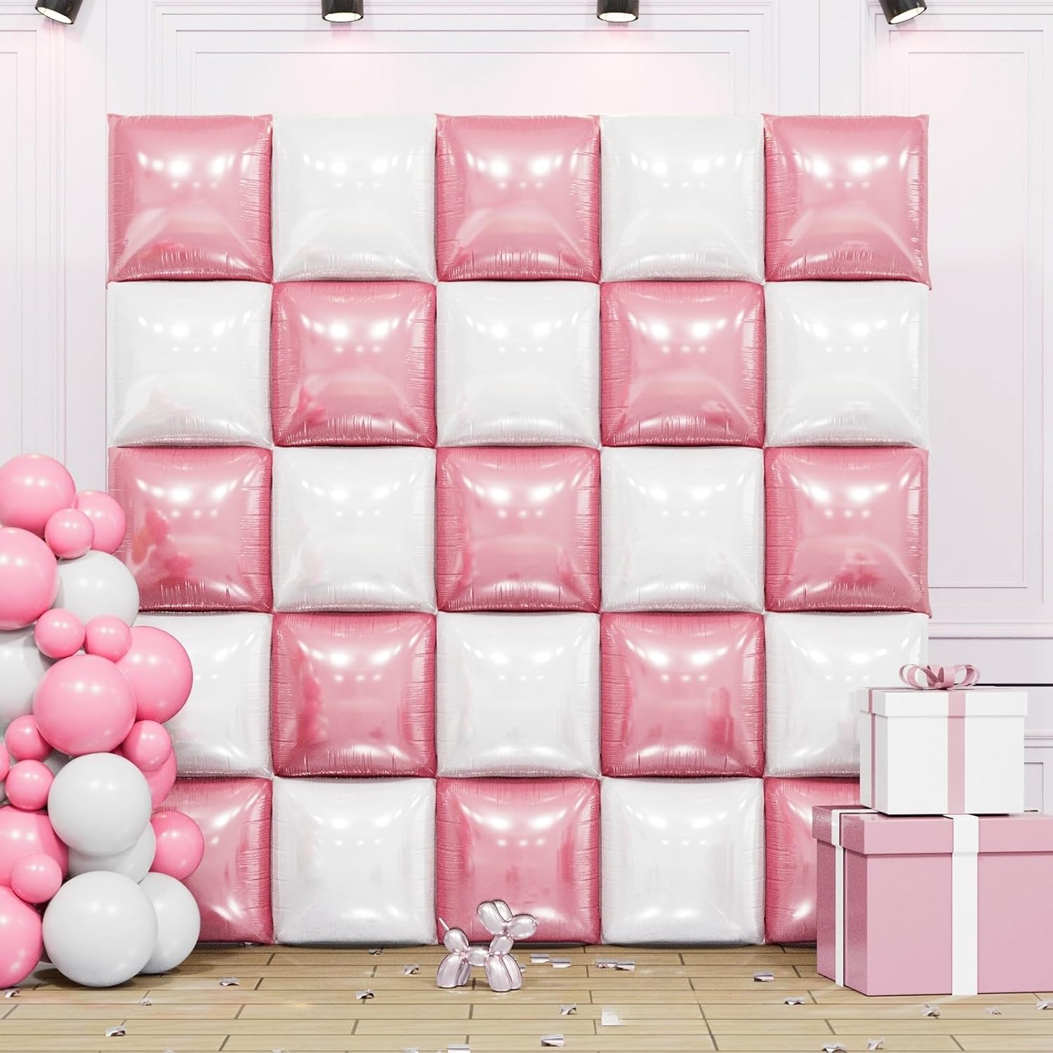 Amazon.com: Pearl Pink and White Double Sided Square Foil Balloons Wall ...