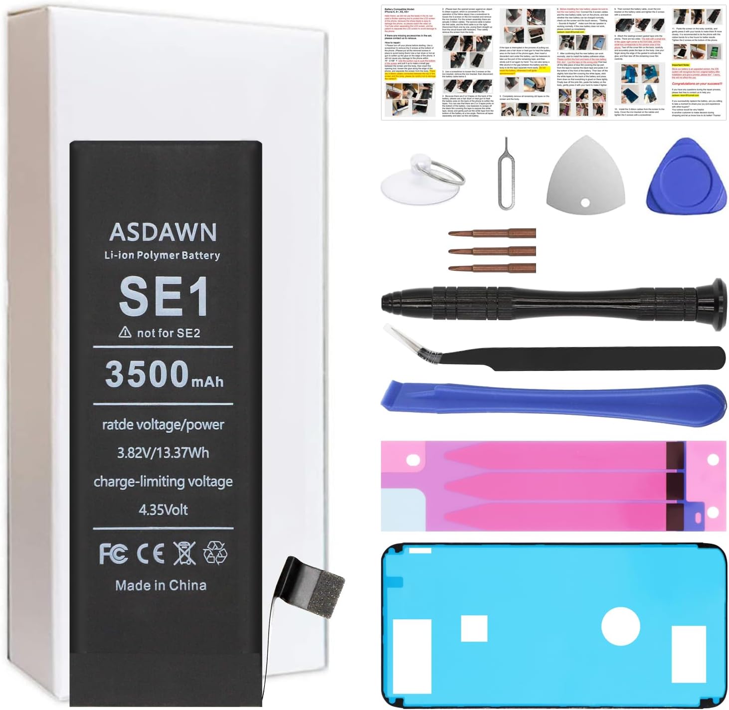 Amazon.com: ASDAWN 3500mAh Battery for iPhone SE 2016 (Not for SE 2020 ...