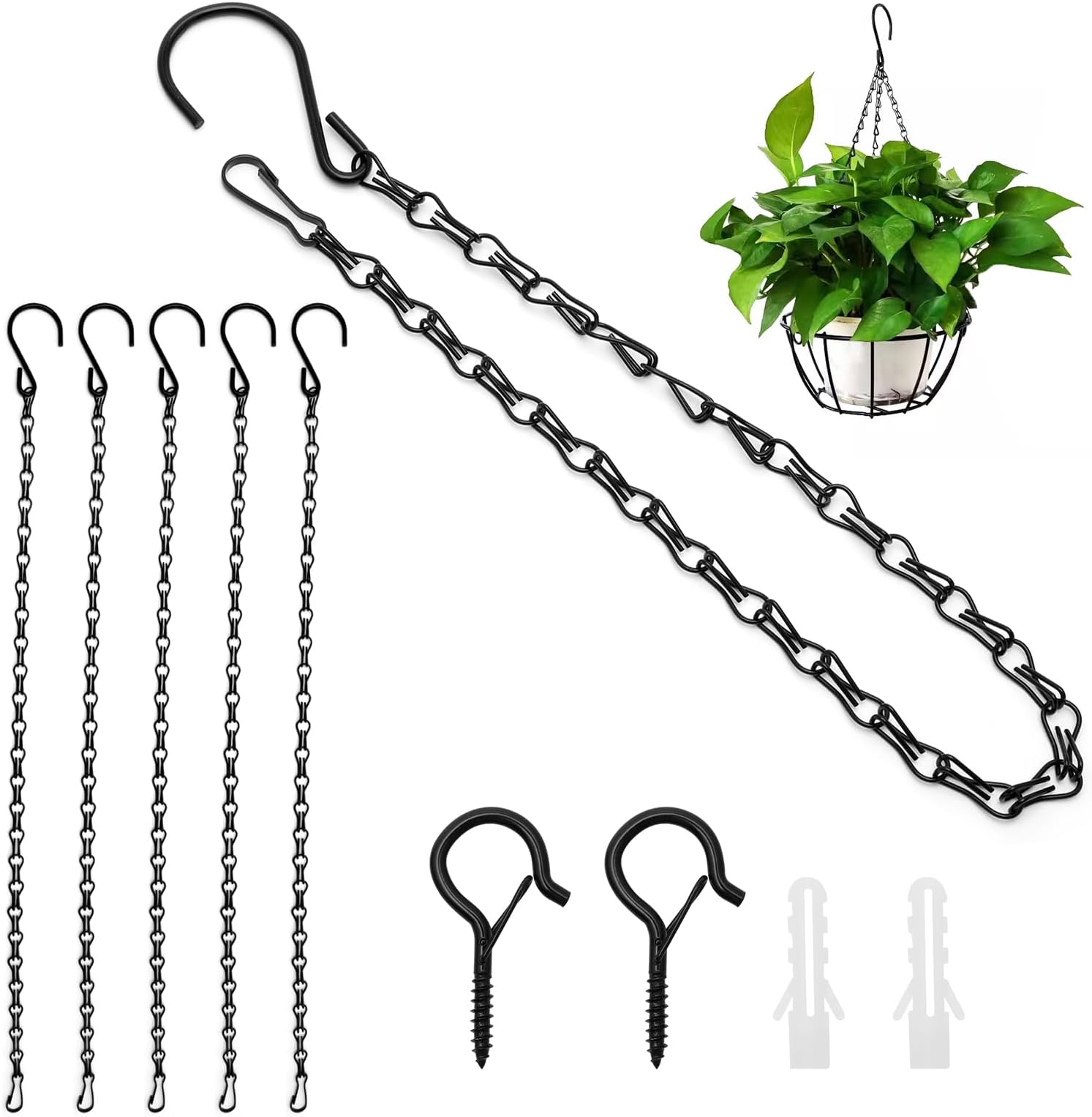 FL HUA 6-Pack Hanging Chains, 50 cm, Metal with 2 Ceiling Hooks, Black ...