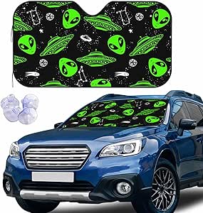 Amazon.com: oFloral Alien Pattern Car Windshield Sun Shade Green UFO ...
