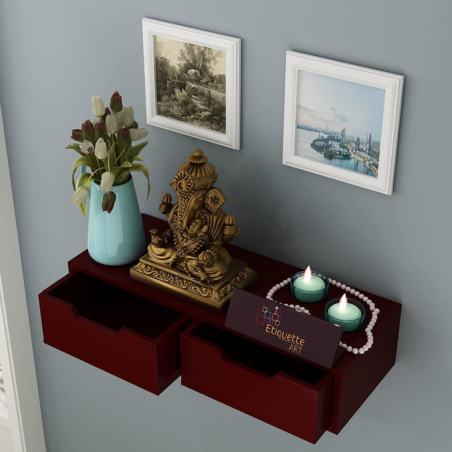 ETIQUETTE ART Wall Mounted Hanging Puja Temple Shelf with Drawer ...