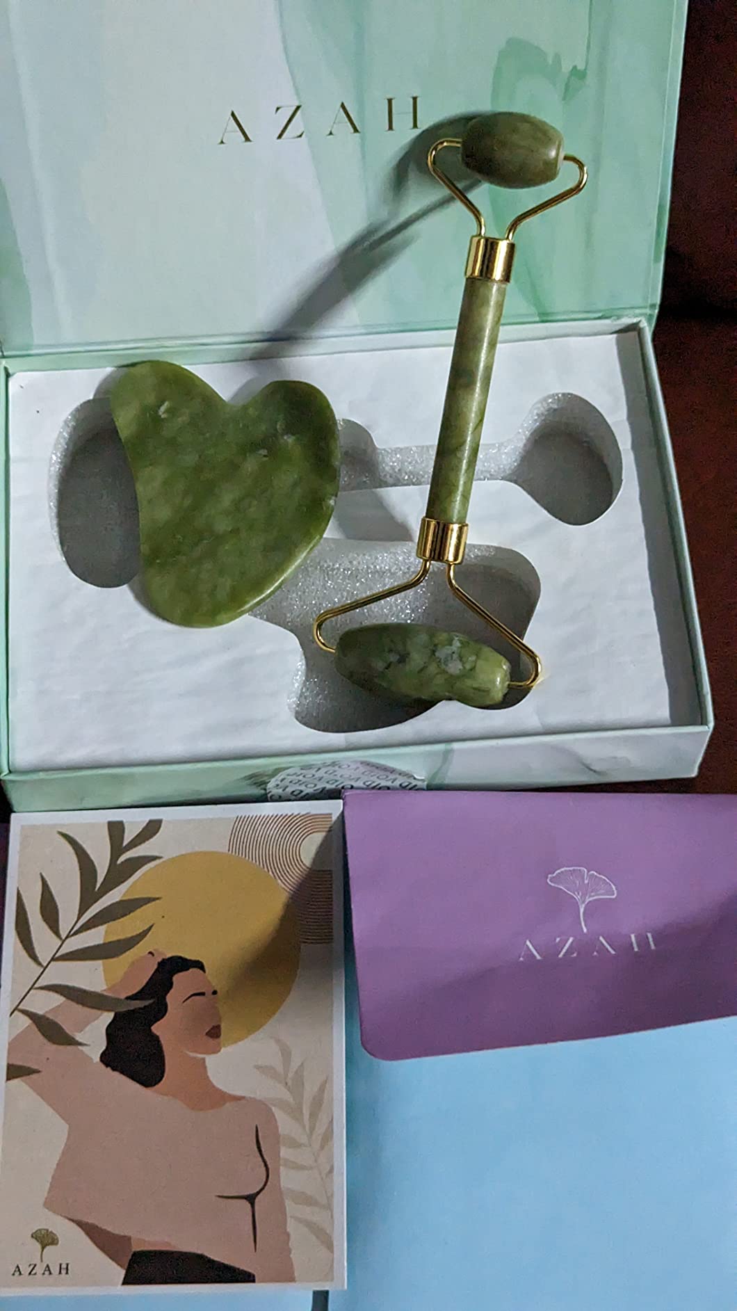 Gua Sha Stone and Jade Roller for Face Massage by AZAH 100% Natural ...