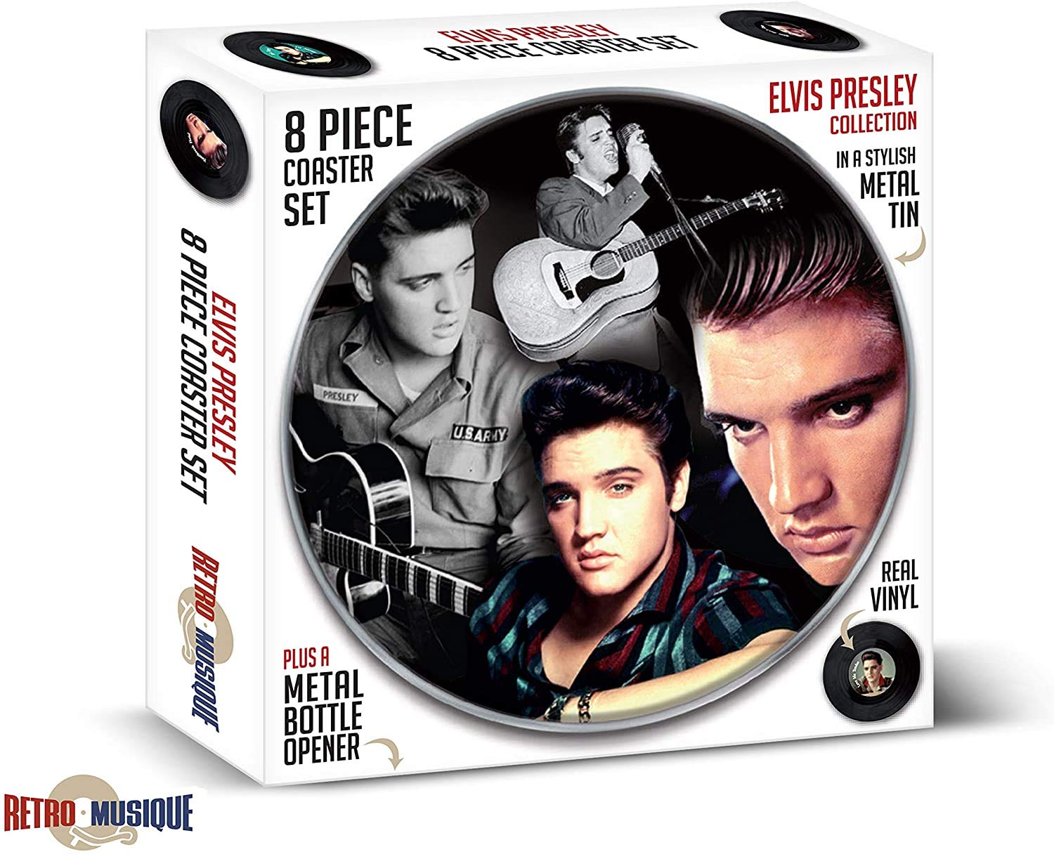 Buy Elvis Presley - 8 Piece Mini Vinyl Record Coaster Set with Tin ...