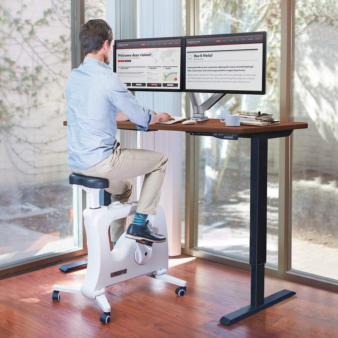 Amazon.com: FLEXISPOT Electric Height Adjustable Desk with Under Desk Bike Sit Stand Move ...