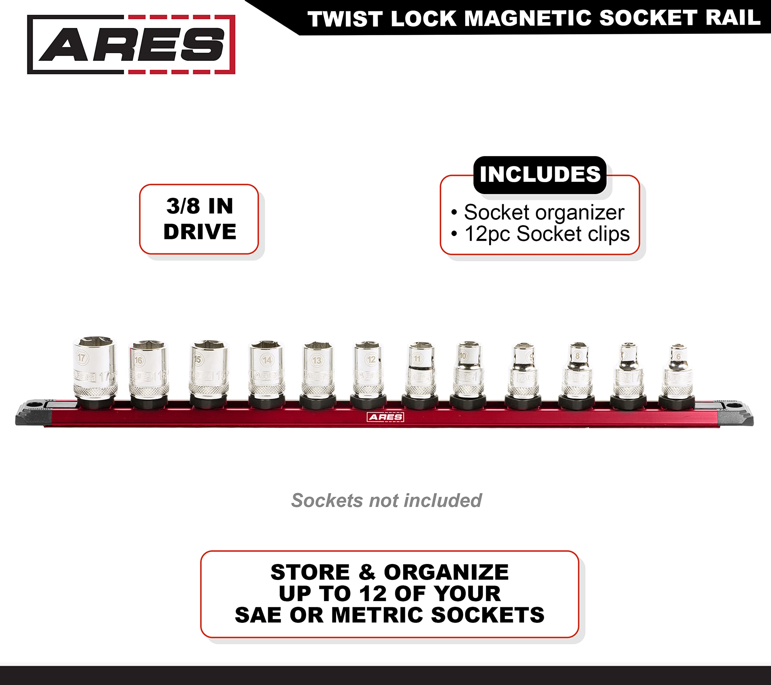 ARES Socket Rail Accessories ARES 10-Piece 1/4-Inch Drive Socket Clips ...