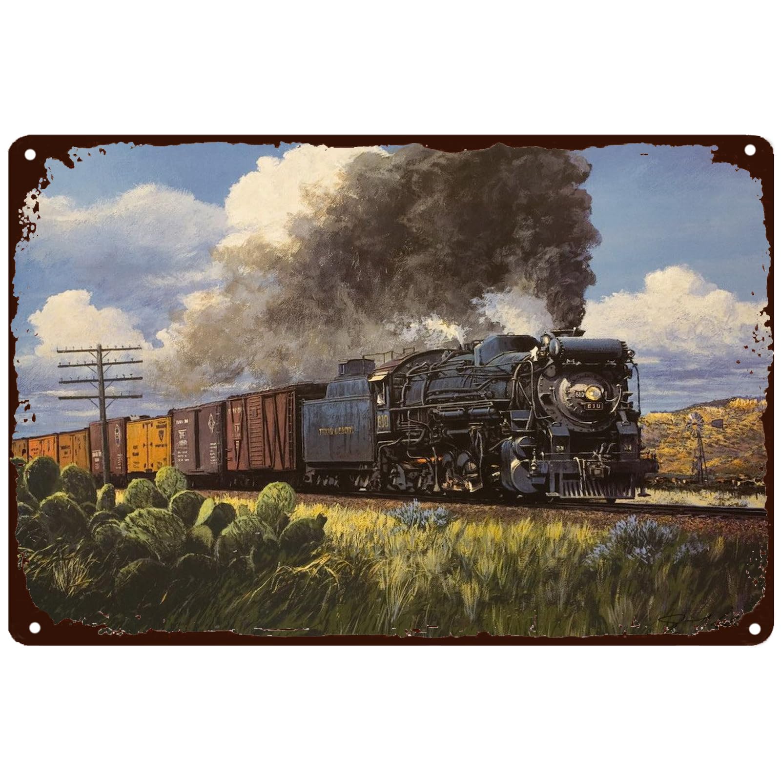 Amazon.com: Old Steam Train Vintage Metal Sign Fast Moving Trains Decor ...