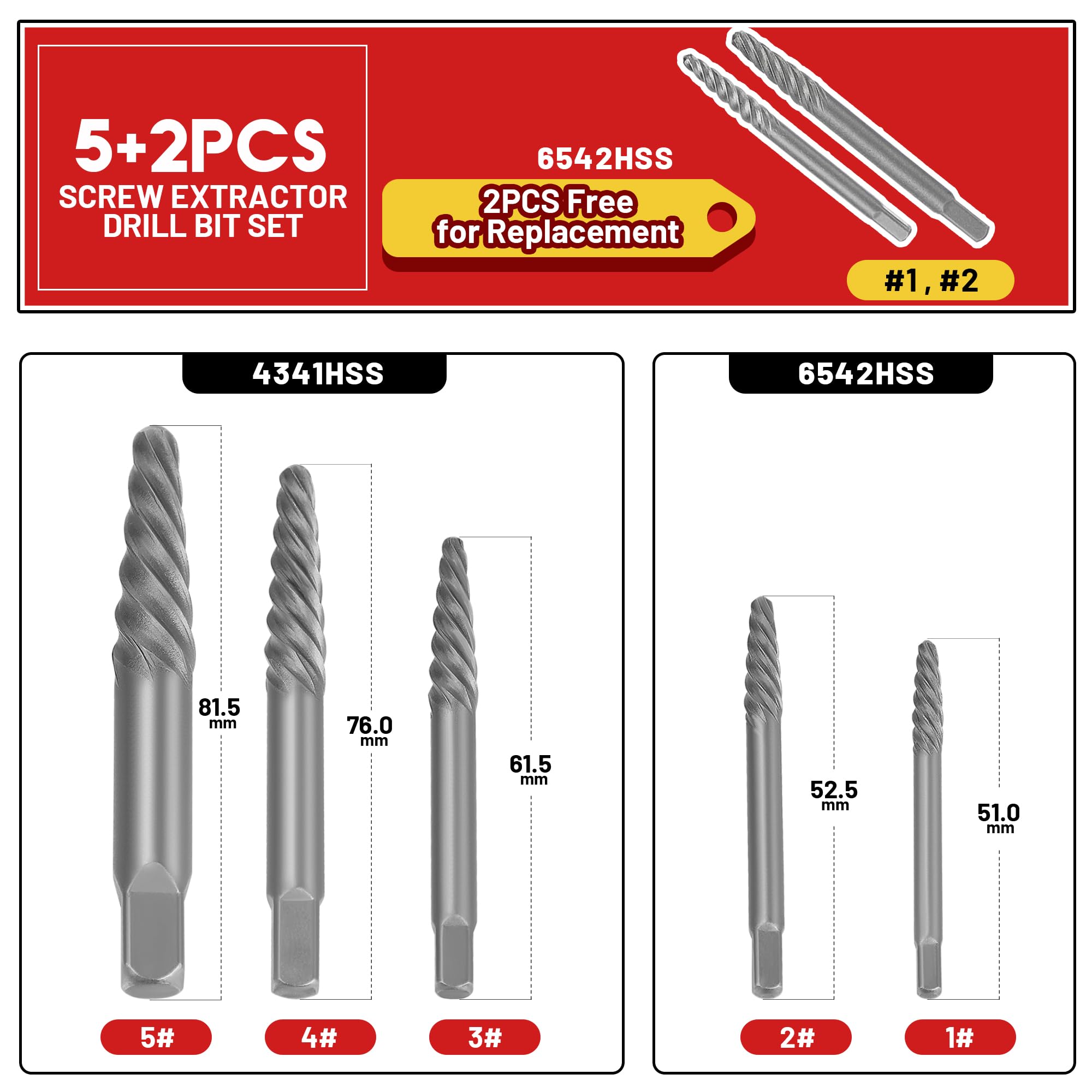 Easy Out 5 Piece Screw Extractor Set (EZ-OUTS) NO. 1, 2, 3, 4, & 5 ...